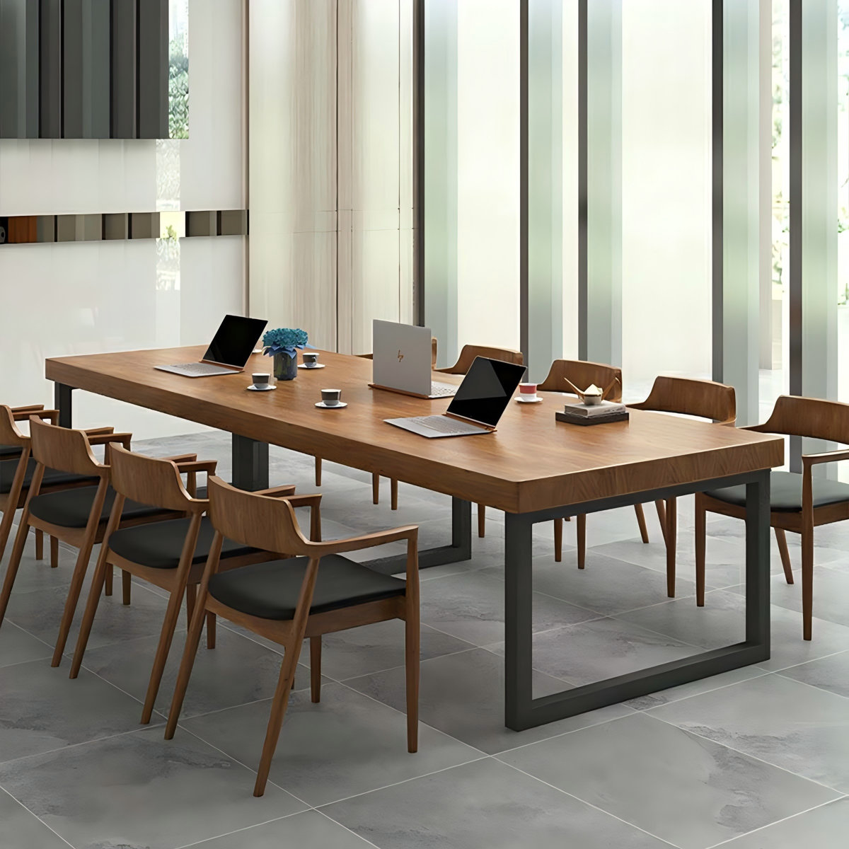 17 Stories Minimalist Modern Real Wood and Iron Rectangular Office ...