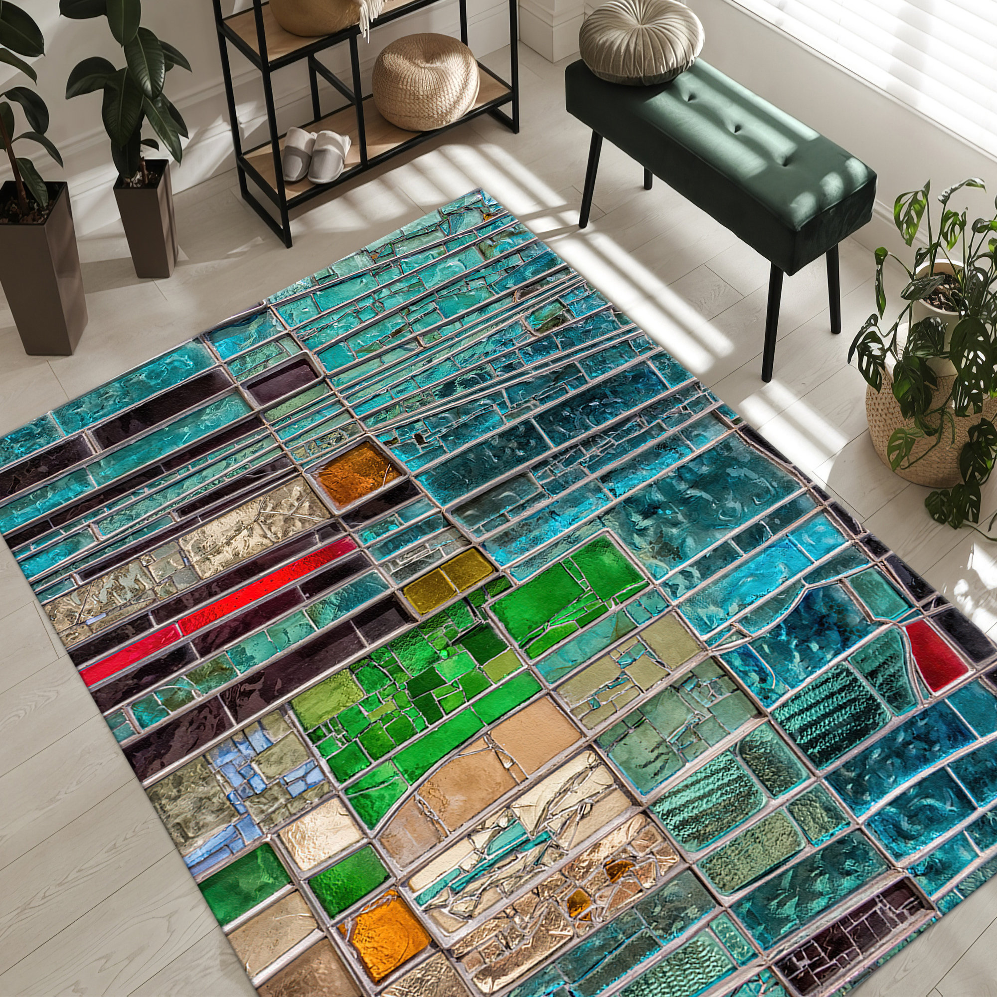 kayra export Chic Non-Woven Printed Rug with Abstract Geometric Patterns in Neutral Tones ...