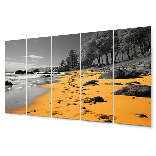 Dovecove Yellow Sandy Beach On Metal 5 Pieces Print | Wayfair