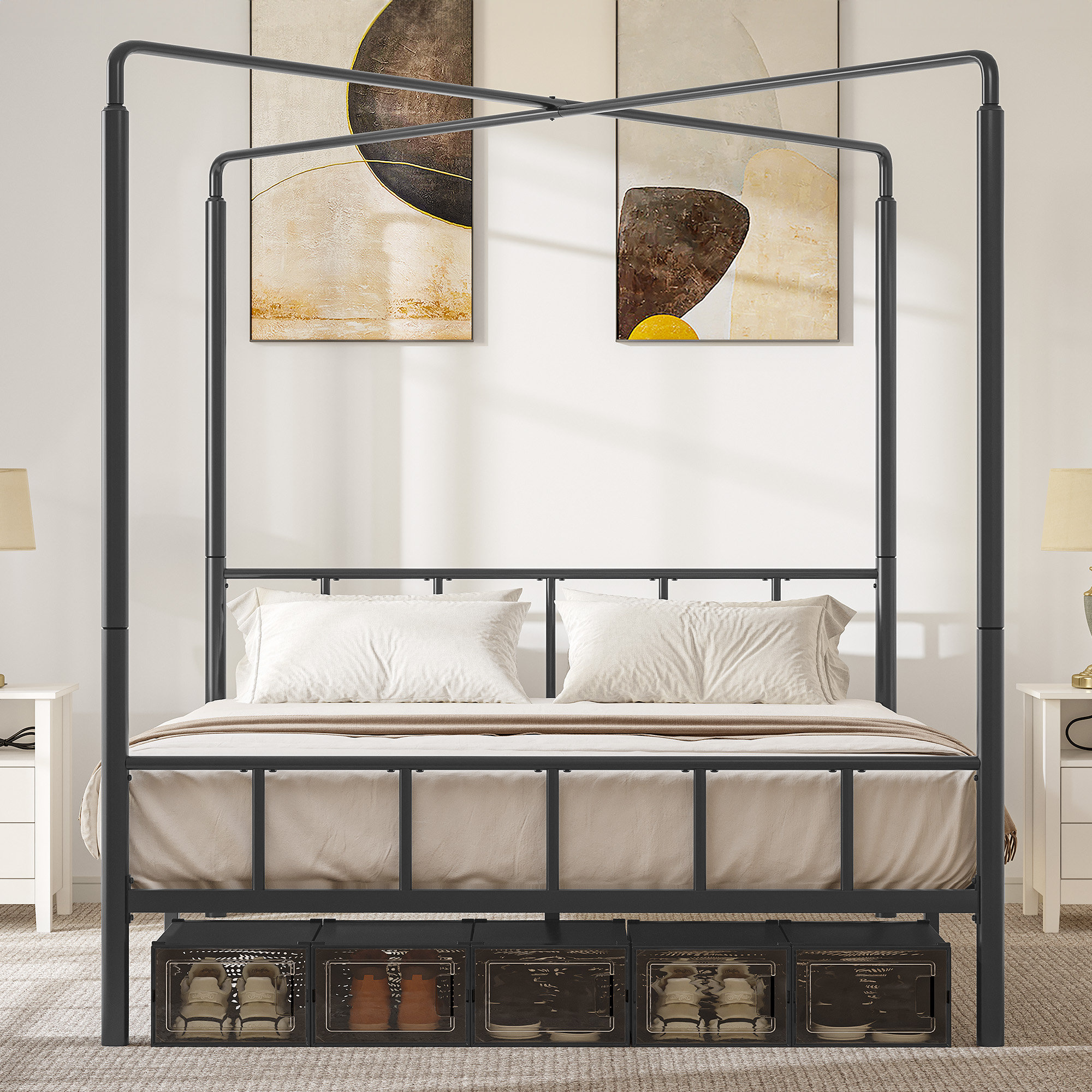 Wade Logan® Metal X-shappe Canopy Bed with Two Using Methods & Reviews ...