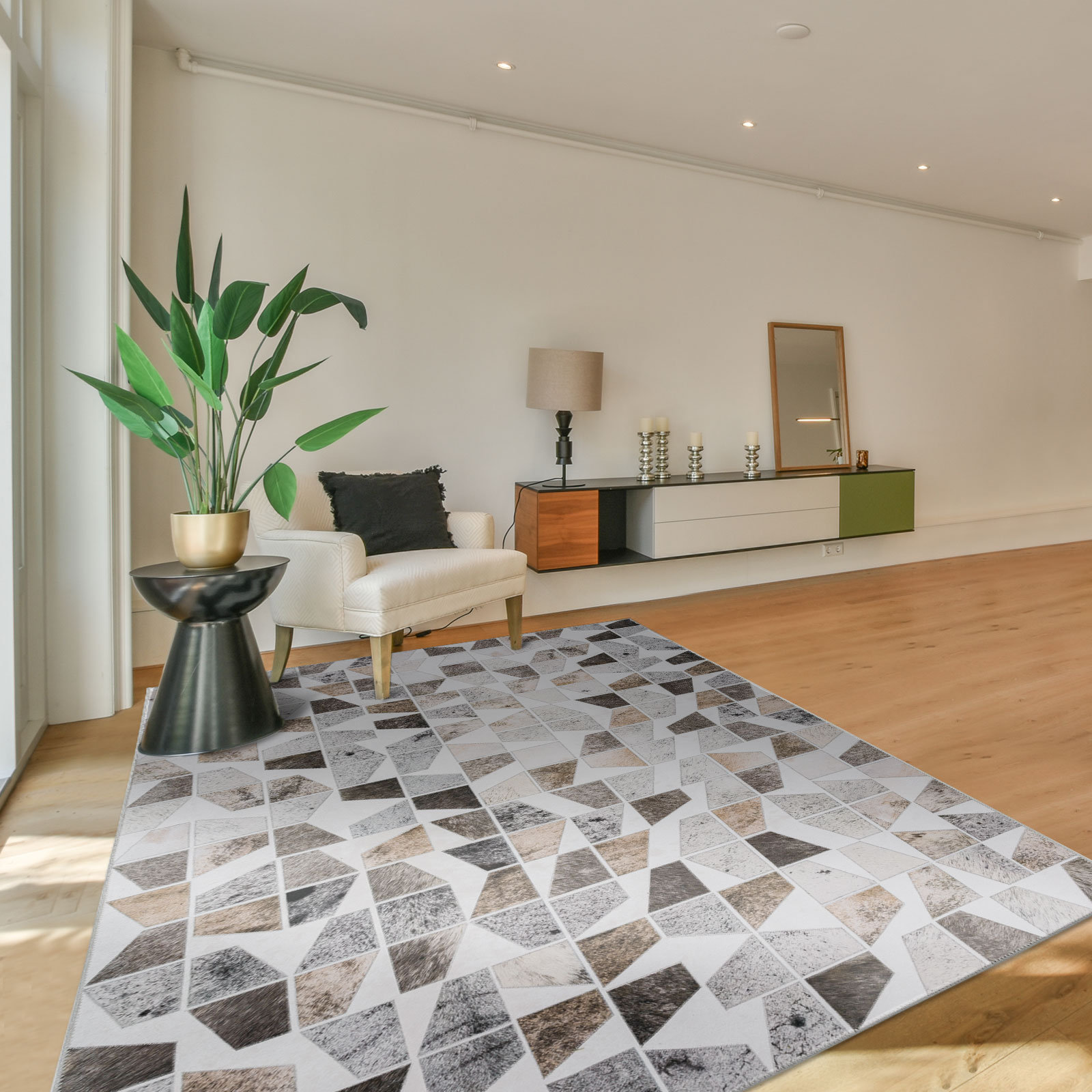 DECOMALL Coronado Modern Geometric Machine Washable And Foldable Rugs ...