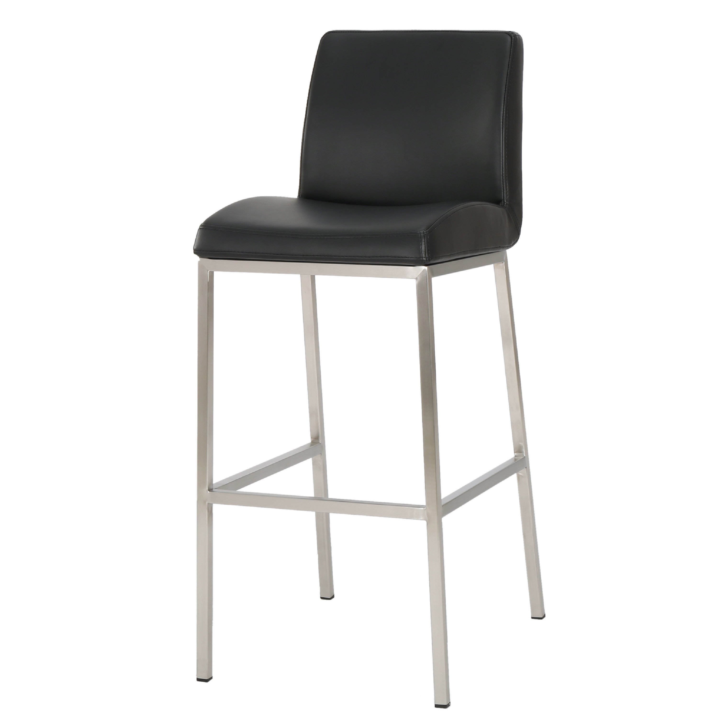 Benjara Drag Barstool Chair With Full Back Design, Chrome, Black Faux ...