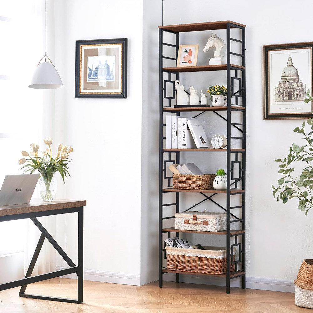 17 Stories Tall Bookshelf, 84 Inch Industrial Bookshelf With Metal ...