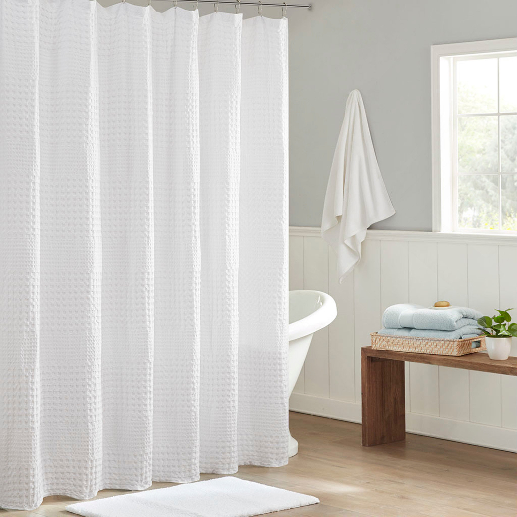Ophelia & Co. Super Waffle Textured Solid Shower Curtain | Wayfair