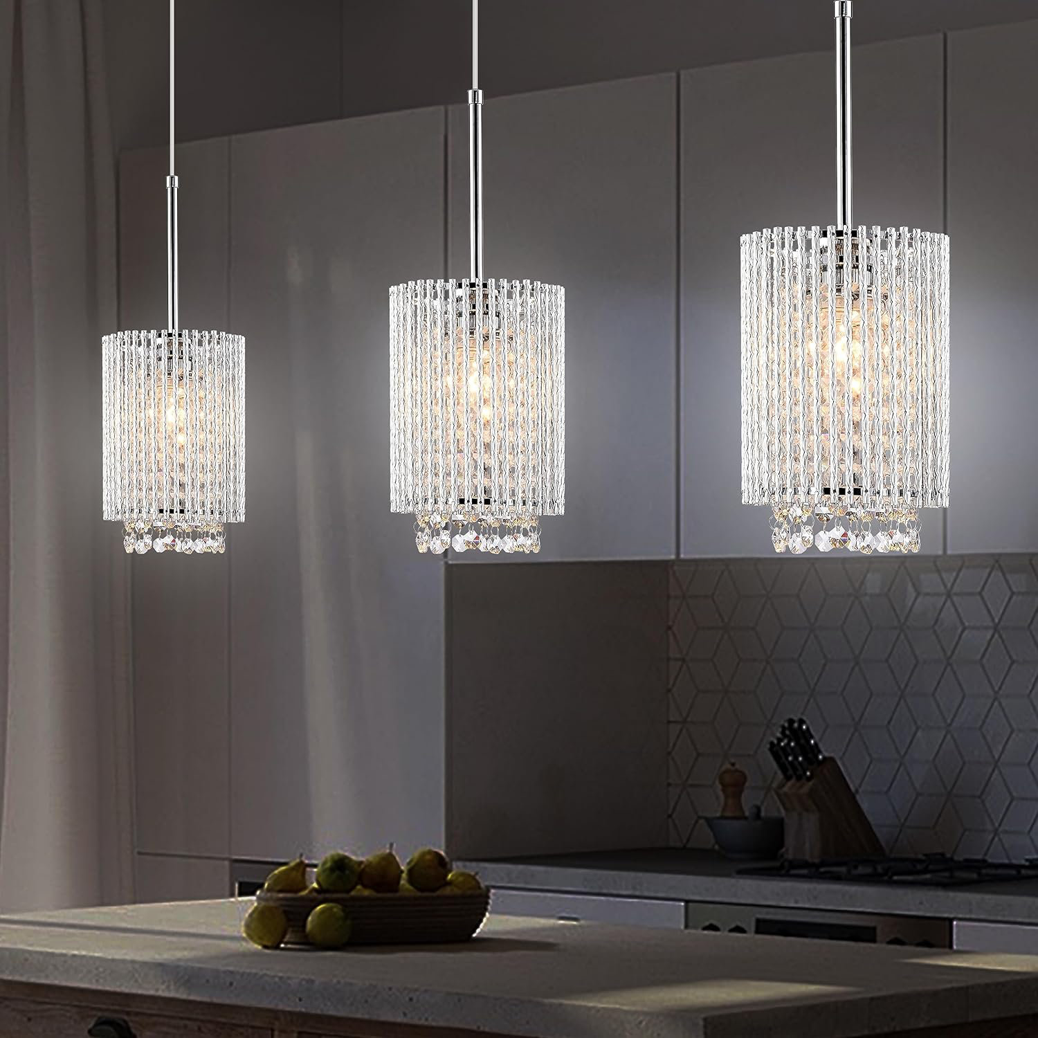Mercer41 Lievin 3 - Light Silver LED Kitchen Island Pendant | Wayfair