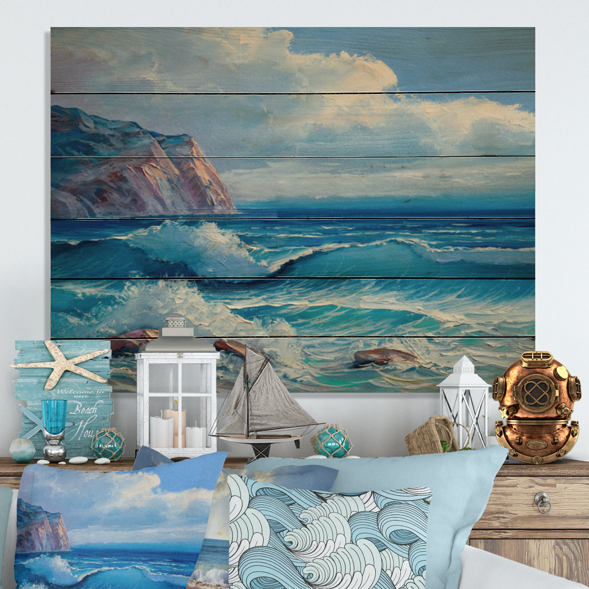 Highland Dunes Blue Ocean Waves Scenery IV - Nautical & Coastal Wood ...