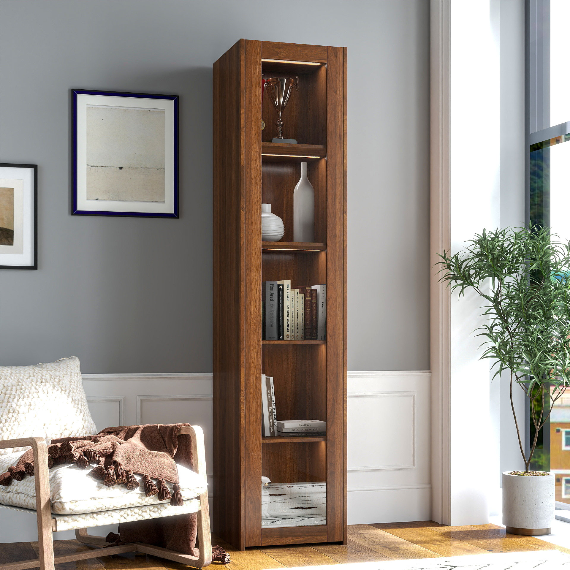 NFusion Orca 5-Shelf Bookcase with Glass Doors & LED Lights | Wayfair