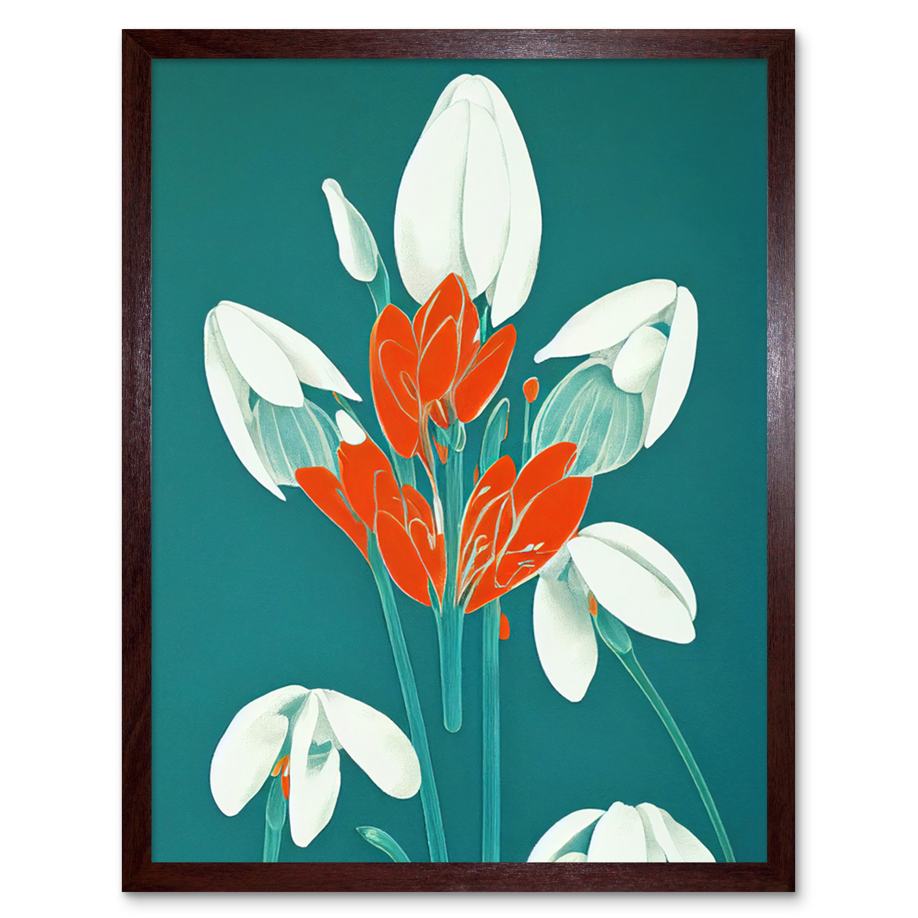 Wee Blue Coo Abstract Retro Snowdrops Red Flowers - Art Prints | Wayfair.ie