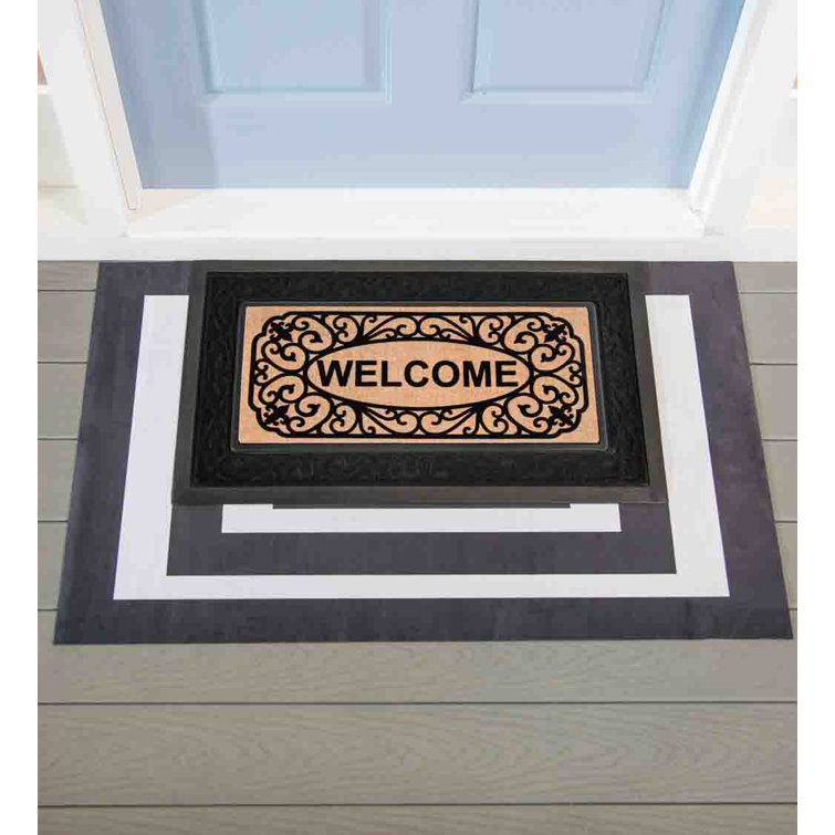 Orren Ellis Ney Black and White Frame Layering Outdoor Mat | Wayfair