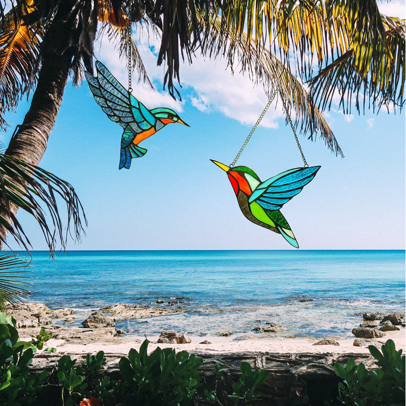 Lark Manor™ 2 Pack Hummingbird Stained Glass Birds Window Hangings ...
