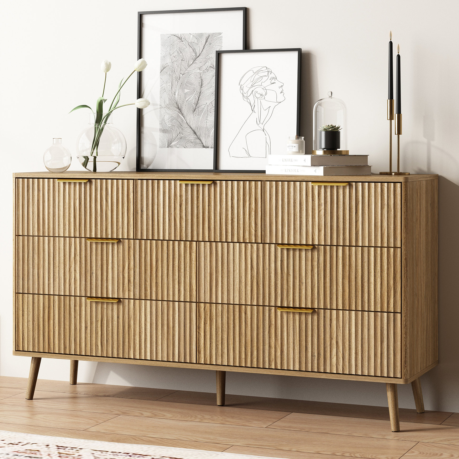 George Oliver Fluted 7-Drawer Double Dresser For Bedroom, 55.1" Modern ...
