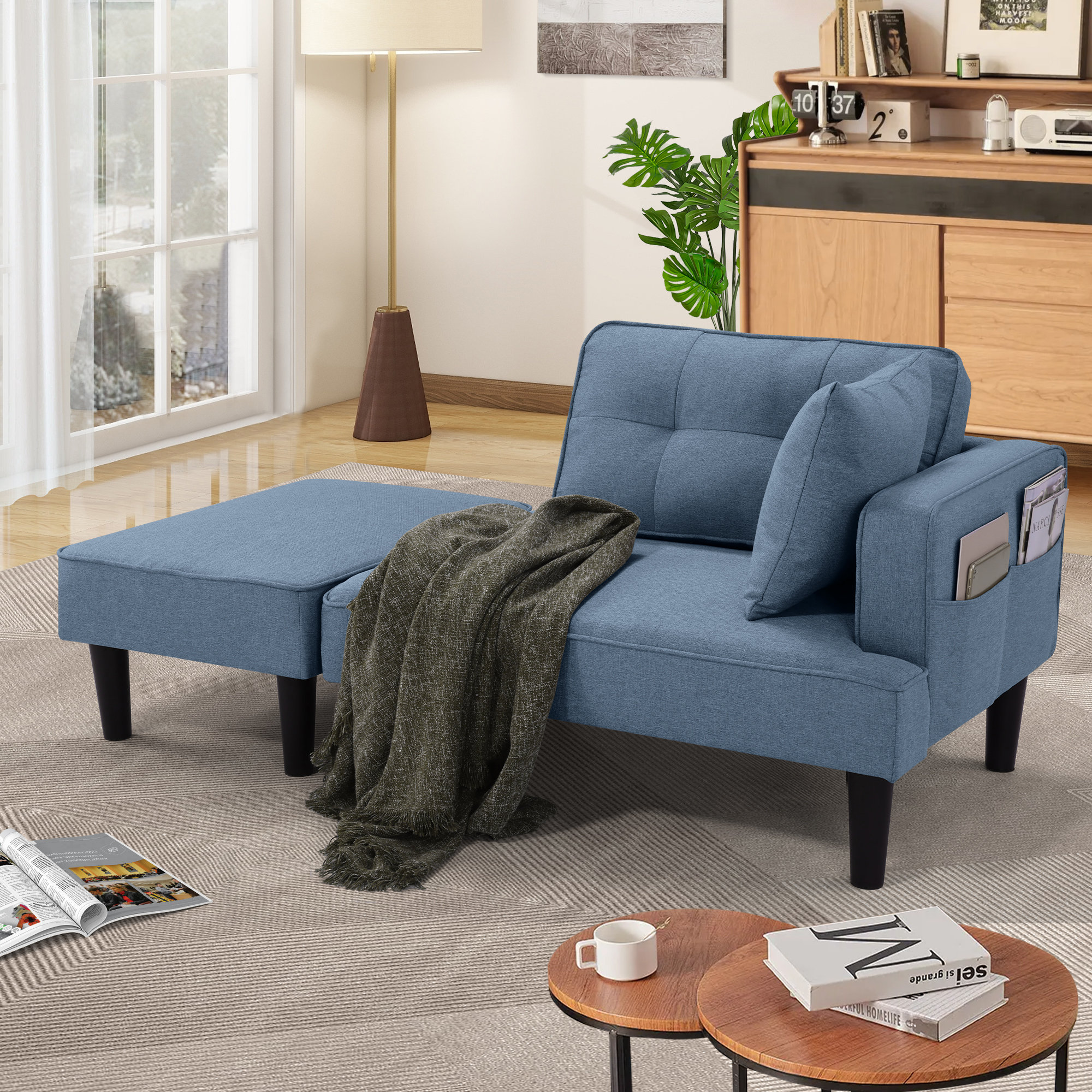 Ebern Designs Yousuf 58.3" Convertible Sofa Chair With Ottoman, Storage ...