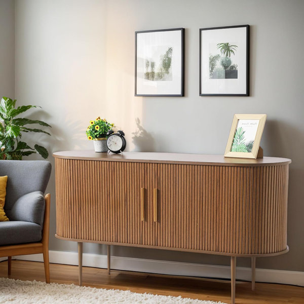 Mercer41 55.1" Storage Cabinet with Tambour Doors and Shelves, Fluted ...