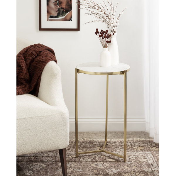 Wrought Studio Round Marble and Metal Drink Table | Wayfair