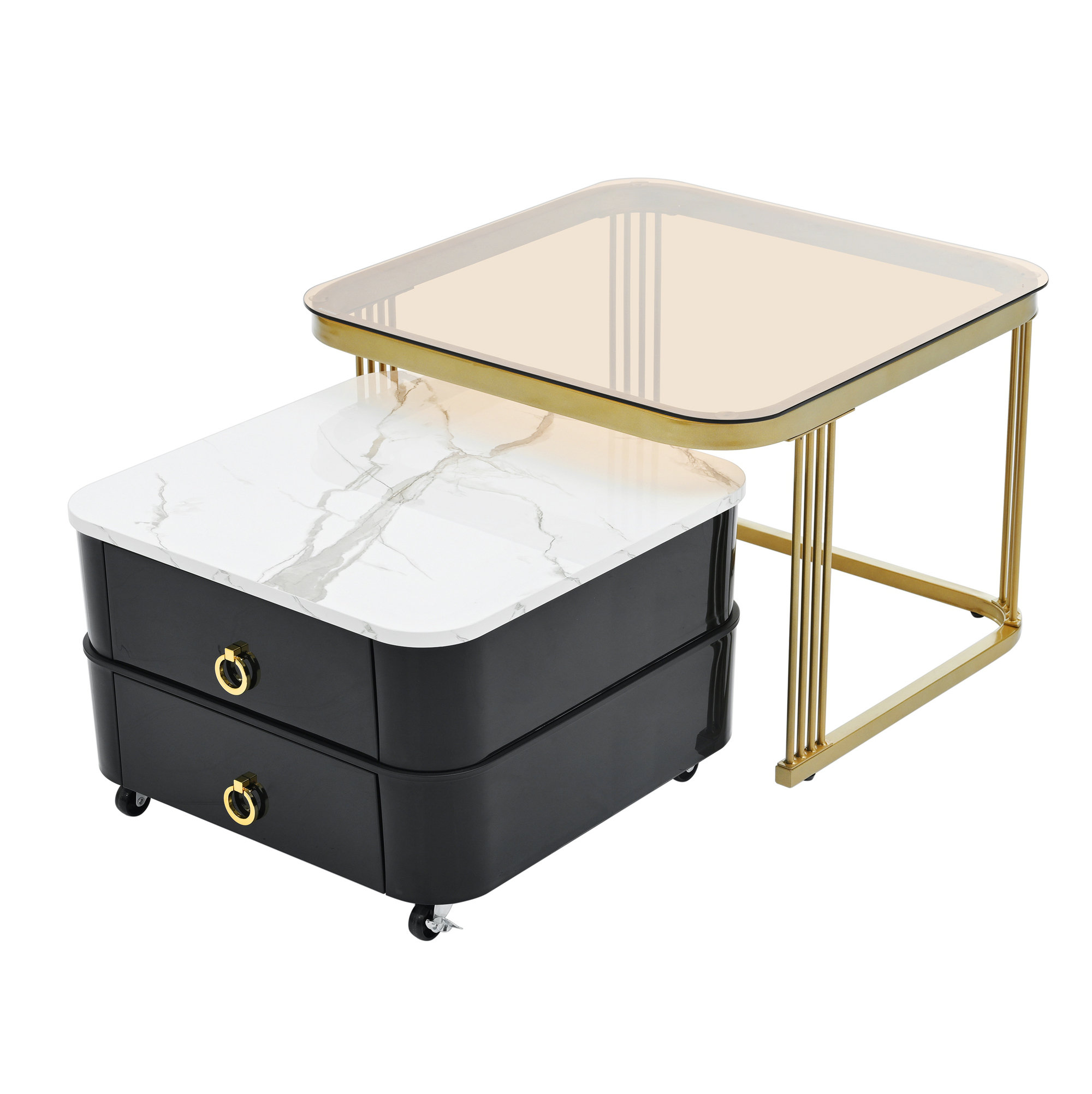 Everly Quinn 2-In-1 Square Nesting Coffee Table With Wheels & Drawers ...