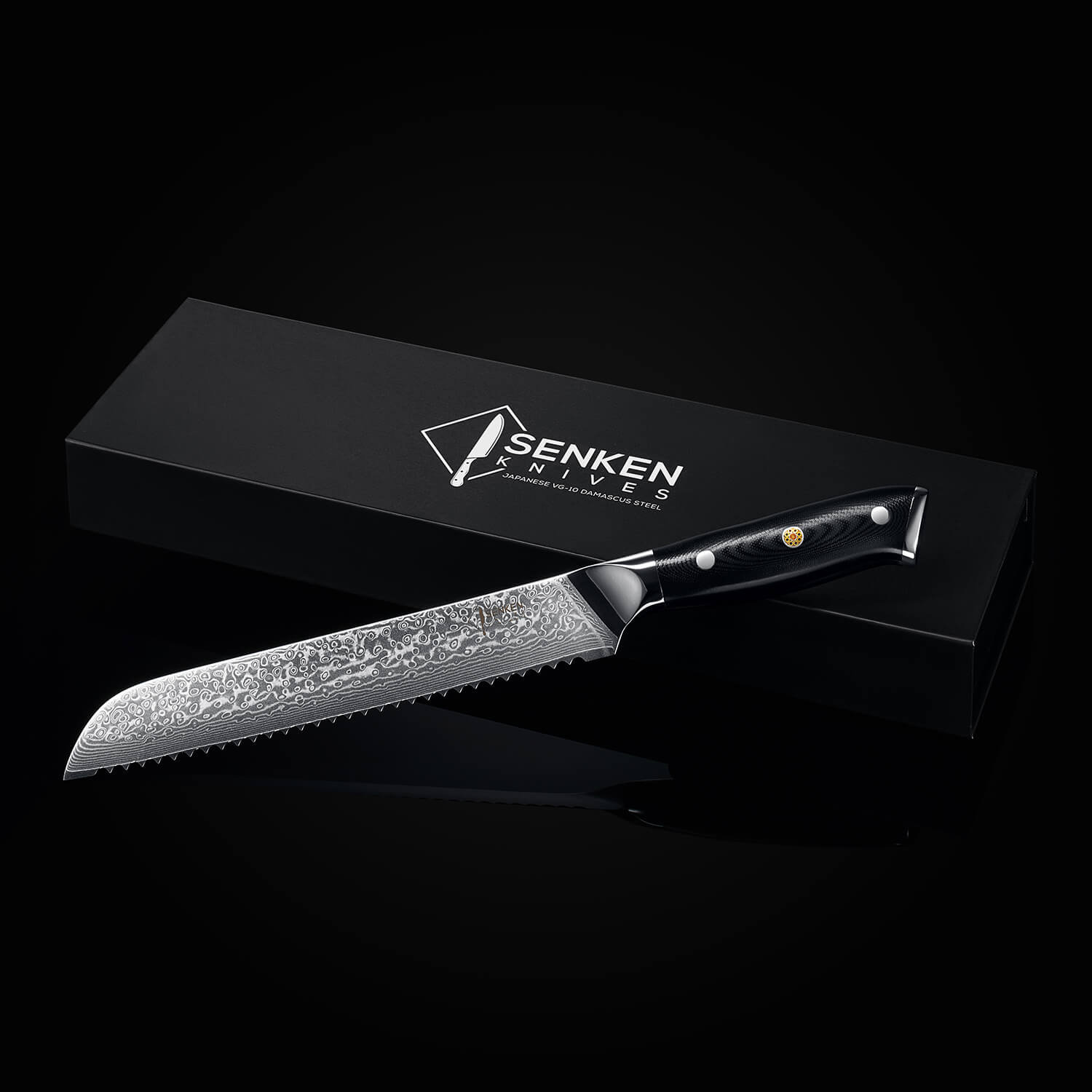 Senken Knives 8" Damascus Steel Bread Knife With Military Grade G10 ...