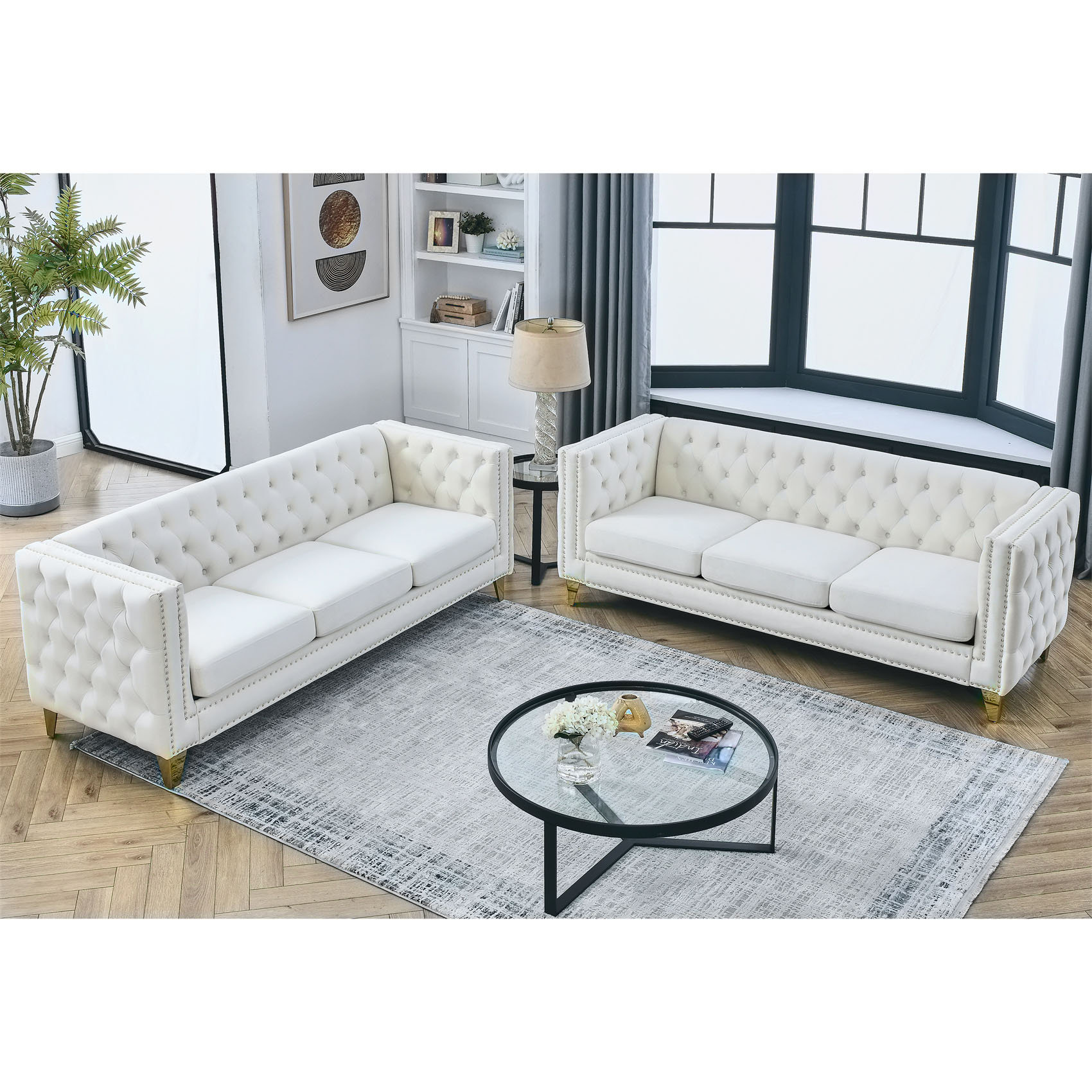Rosdorf Park Buttons Tufted Square Arm Sofa Couch,2PCS | Wayfair