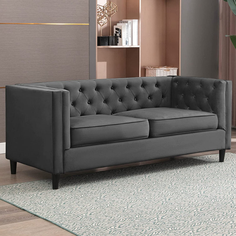 Latitude Run® 77" Velvet Tuxedo Arm Sofa & Reviews | Wayfair