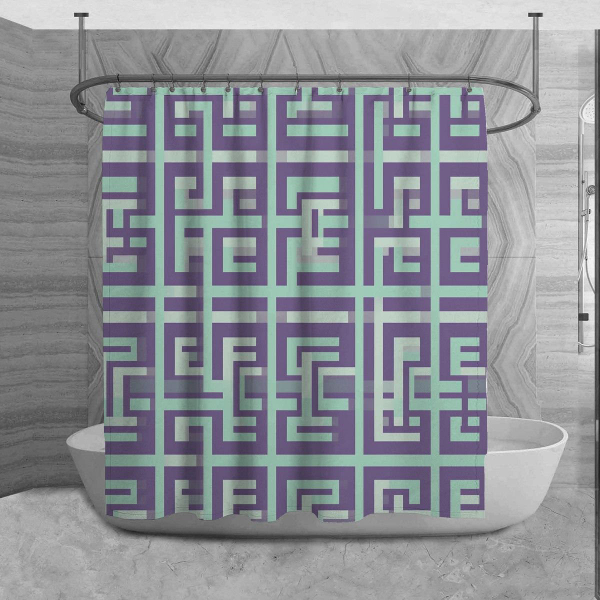 East Urban Home Greek Key Shower Curtain Pattern Bathroom Decor Green ...
