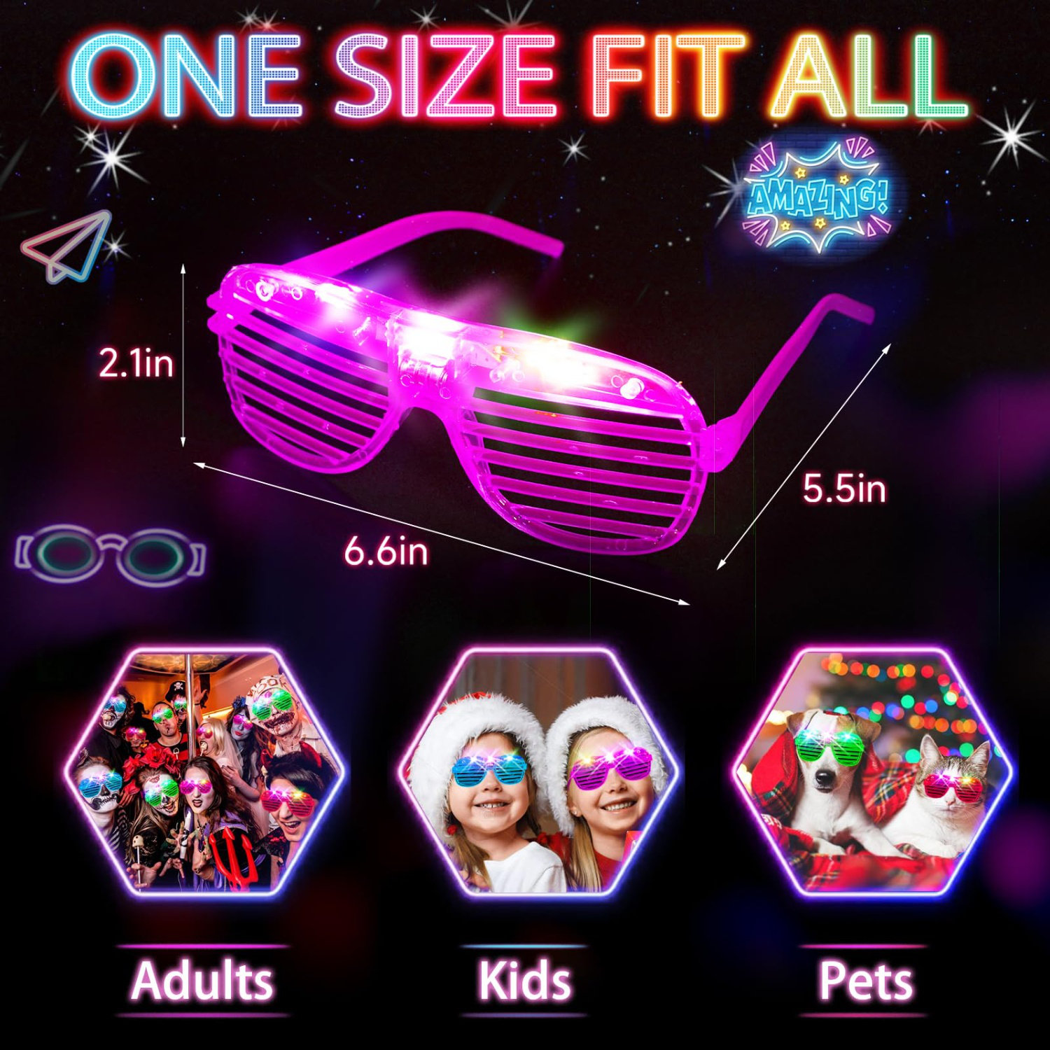 Stack man 75PCS LED Glasses, Light Up Glasses, 5 Colours Party Glasses ...