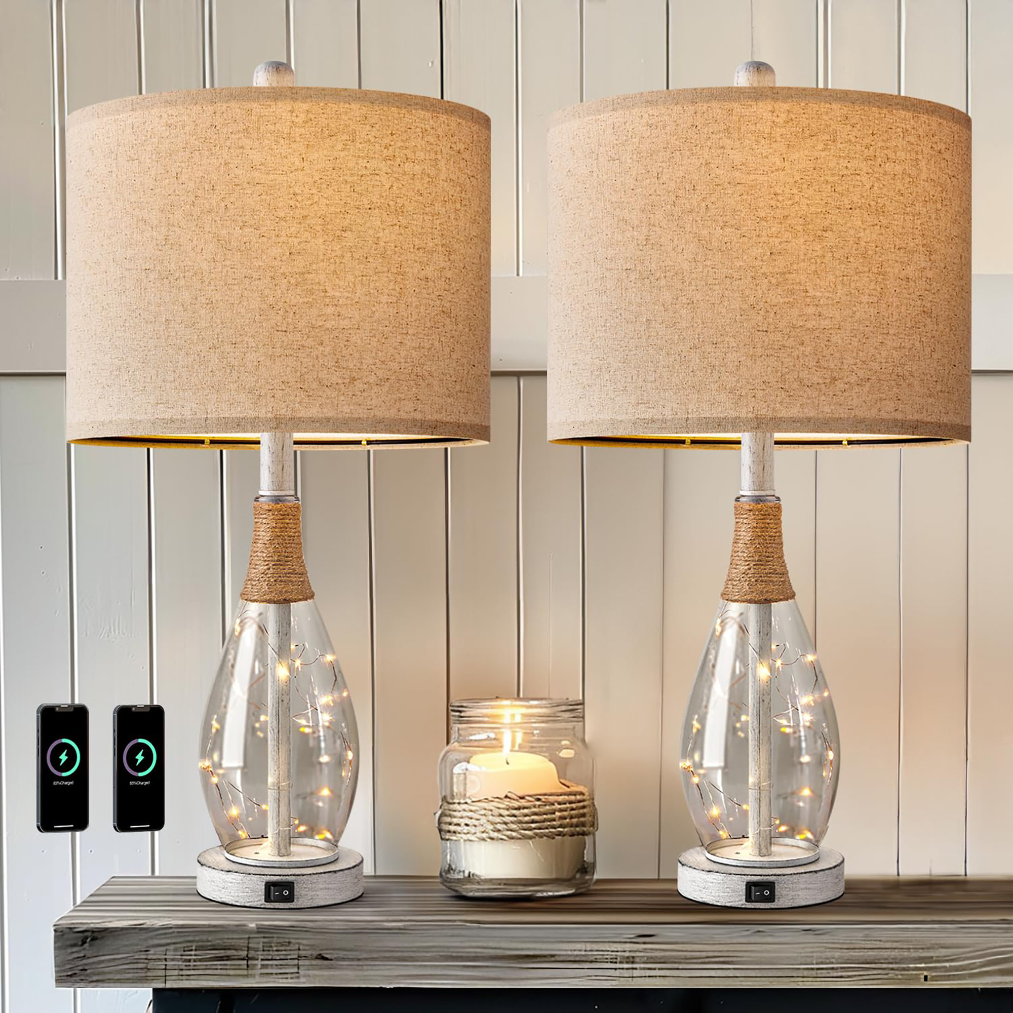 Bayou Breeze 23" USB A+C Table Lamp Sets of 2 Modern Bedside Lamps ...