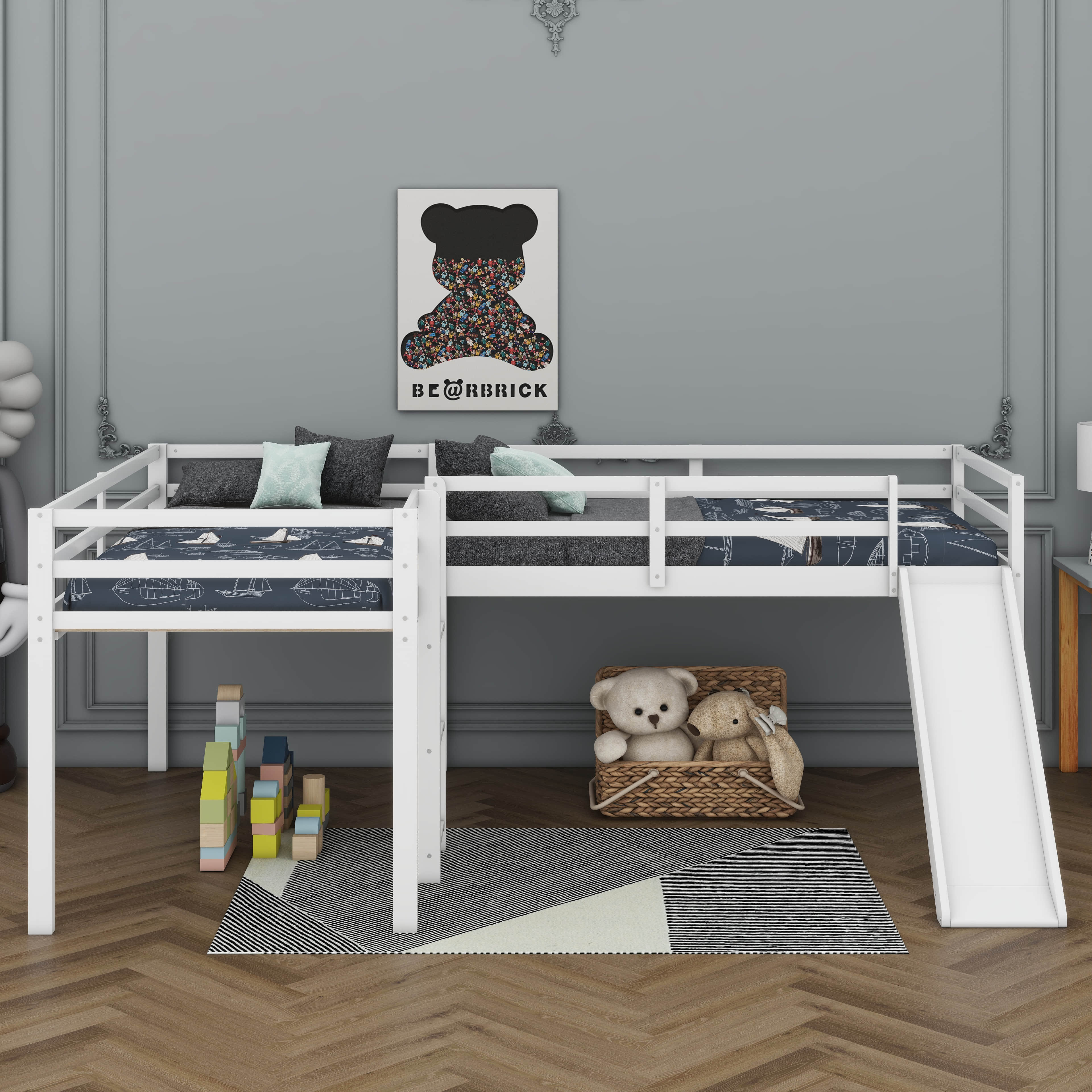 Harriet Bee L-Shaped Loft Bed With Included Ladder And Slide | Wayfair