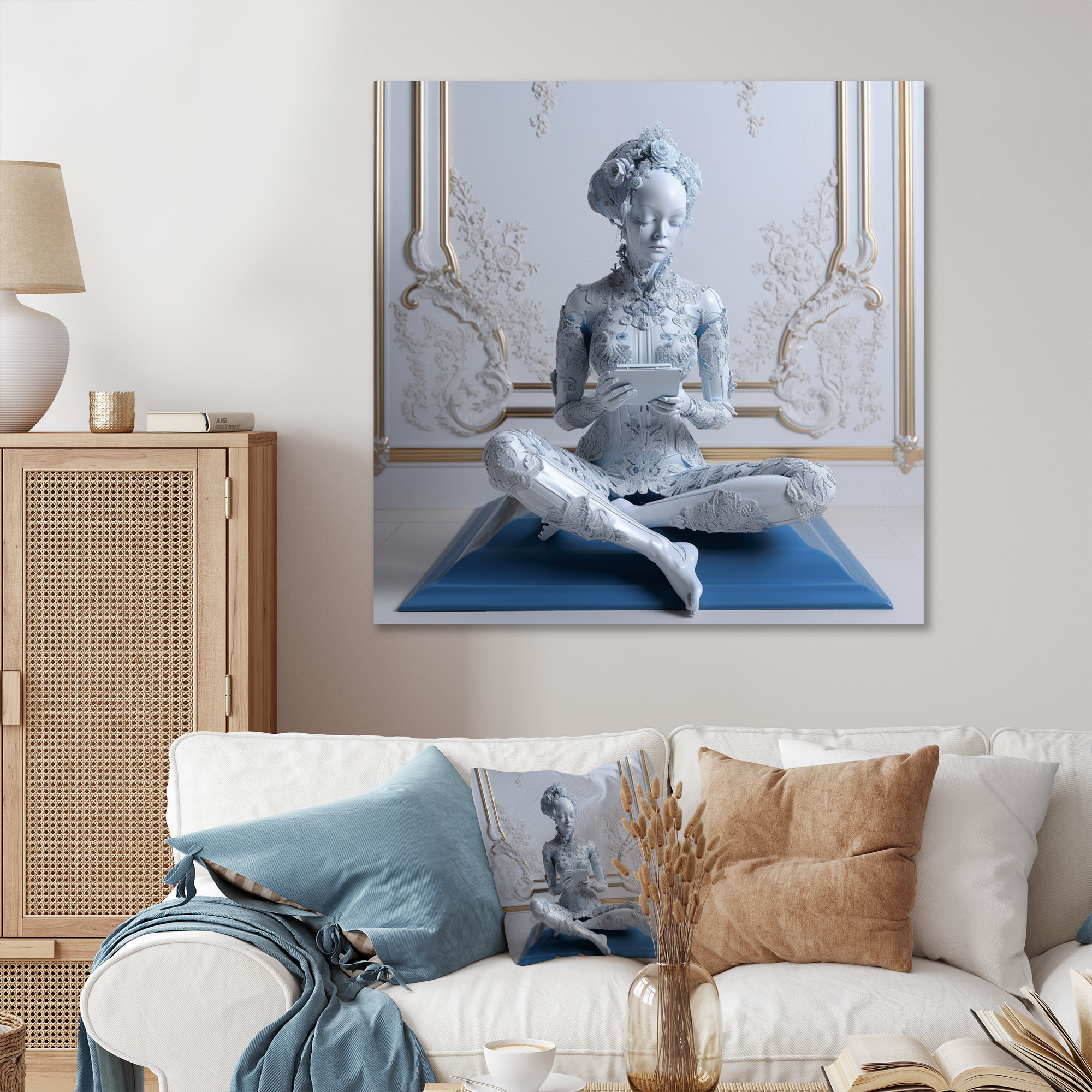 Design Art Futuristic Cyber Yoga - Cyberpunk Woman Wall Art Living Room ...