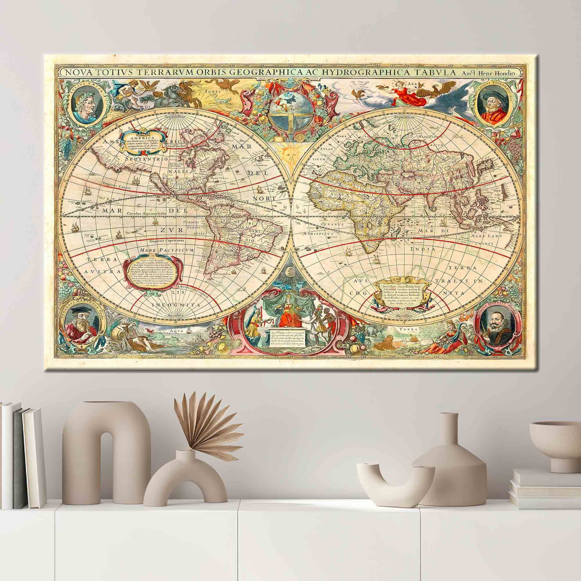 kayra export Vintage Inspired Antique World Map Canvas Wall Art Ideal ...