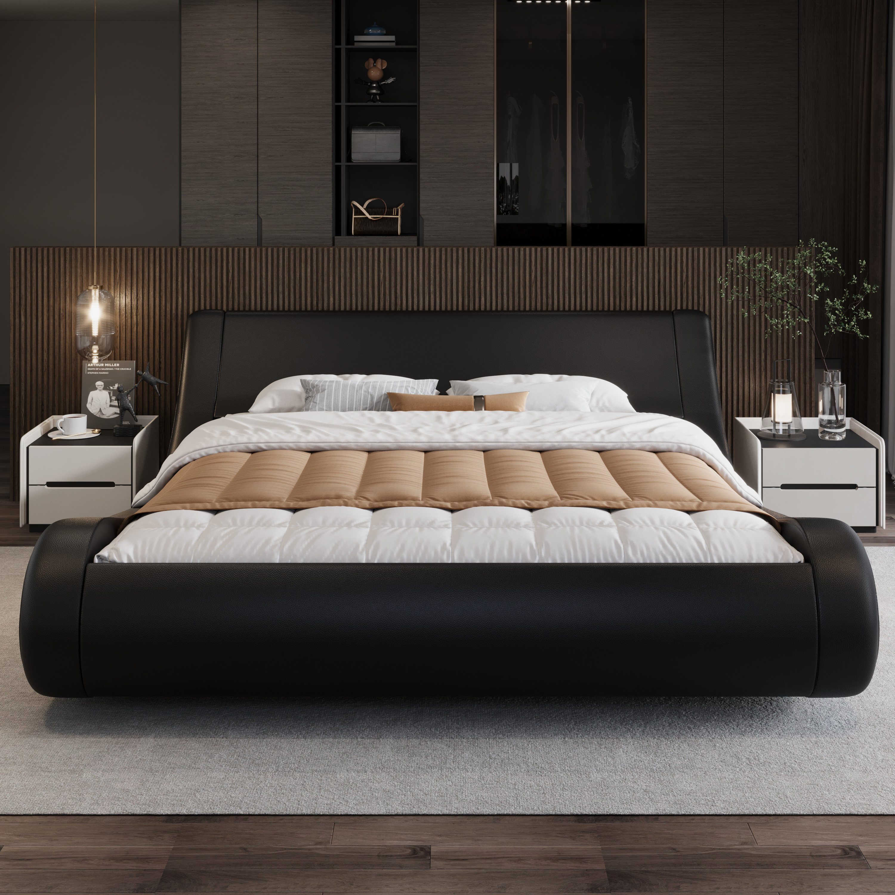 Wrought Studio™ Low Profile Sleigh Bed With Faux Leather Ergonomics ...
