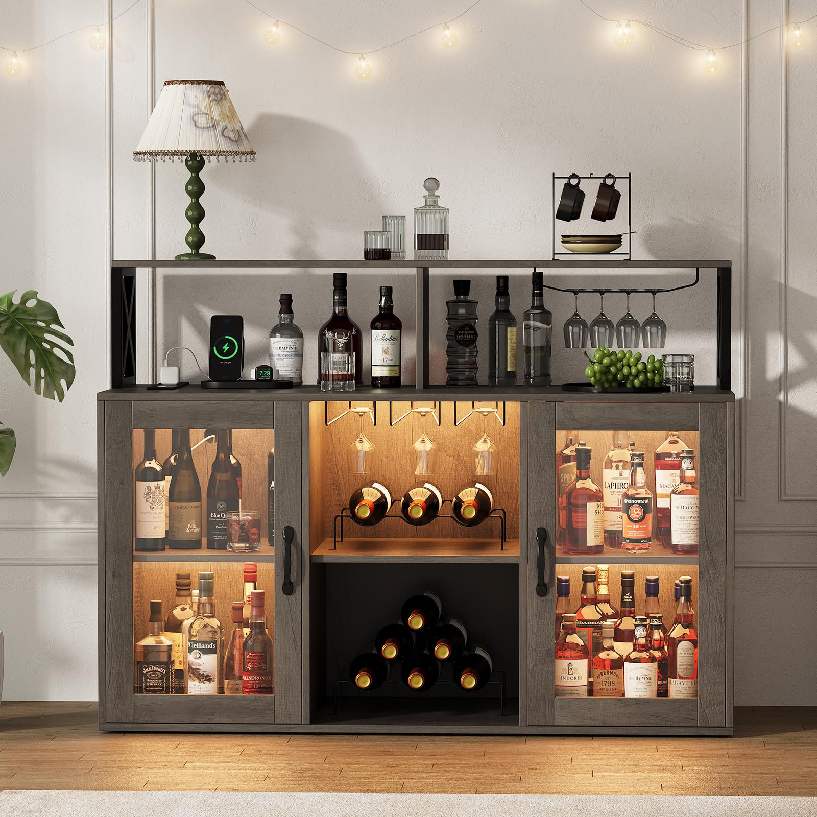 Wrought Studio™ LED Wine Cabinet, Bar Cabinets With Power Outlets | Wayfair