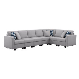 Ebern Designs Solina Linen Reversible Modular Corner Sectional Sofa ...