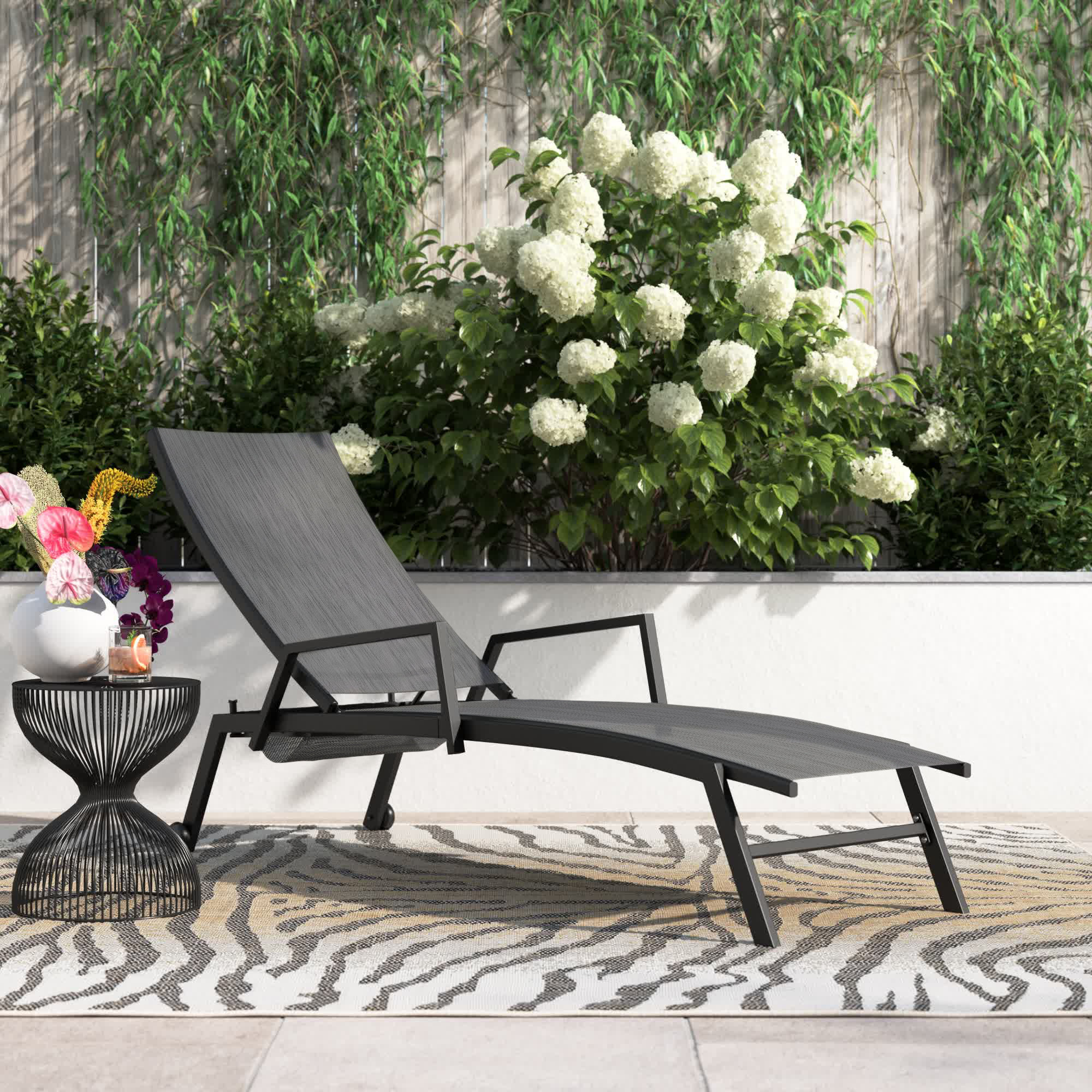 Wade Logan Cand 77.5" Long Metal Reclining Single Chaise Lounge with ...