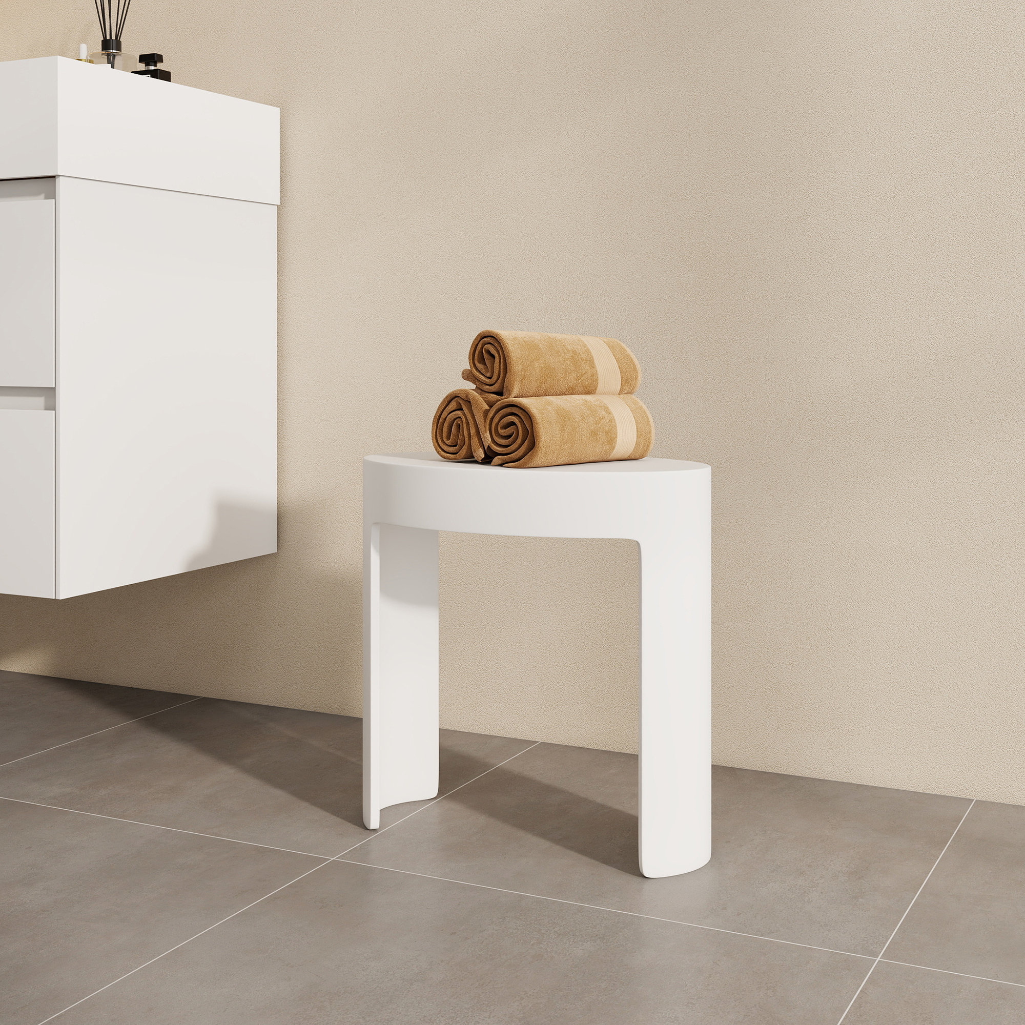 SJ STAR&JANE 17'' Solid Surface Shower Bench Stool In White - Wayfair Canada