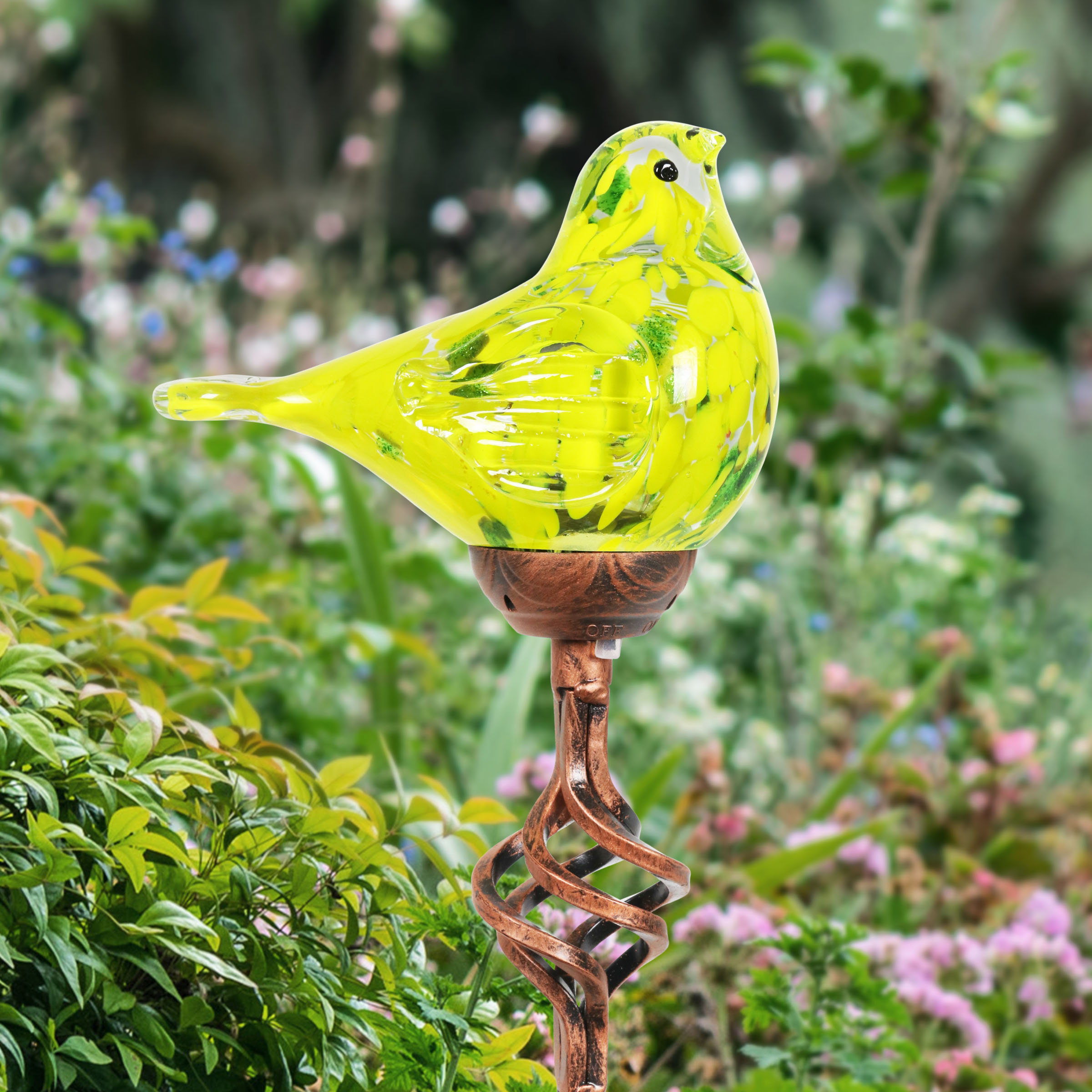 Exhart Solar Pearlized Hand Blown Glass Bird Garden Stake, 6 by 31 ...