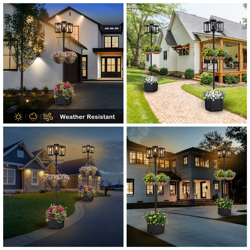 Hokku Designs 3-light 77.5in Black Complete Post Light With Planter And ...