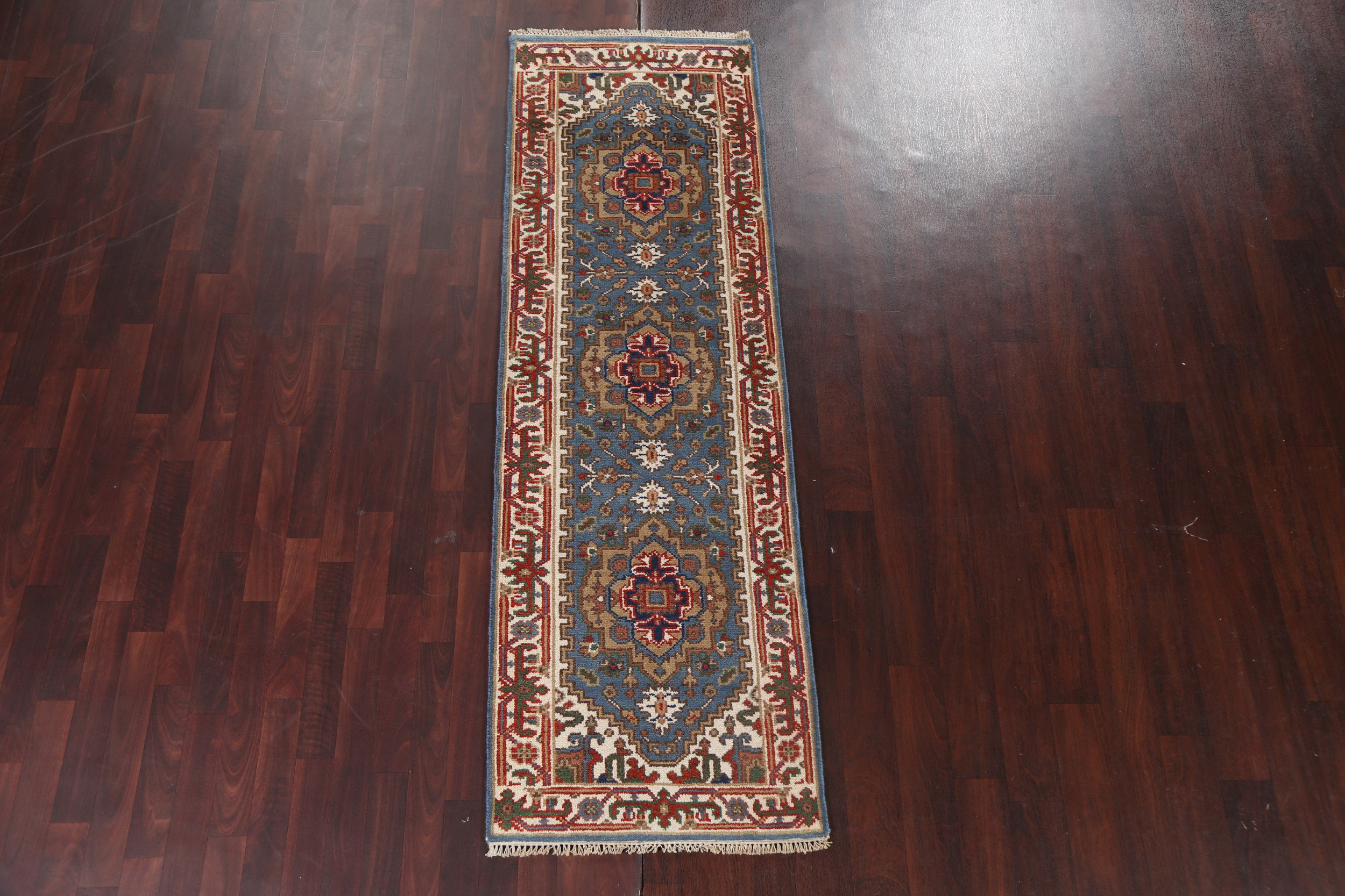 Bloomsbury Market Light Blue Wool Traditional Oriental Runner Rug 3x8 ...