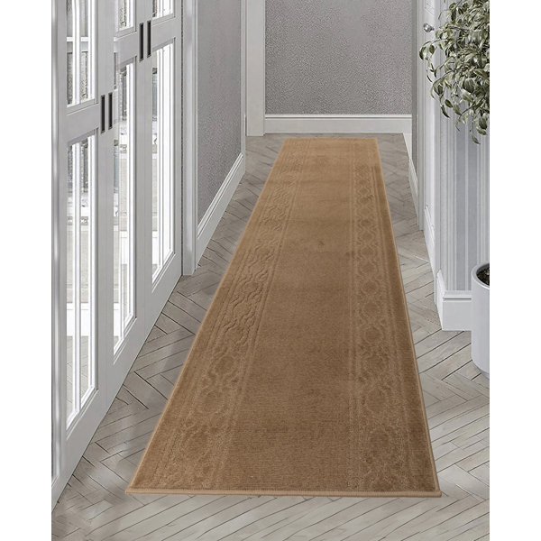 Alcott Hill® Trellis Border Beige Low Pile Slip Resistant Rugs ...
