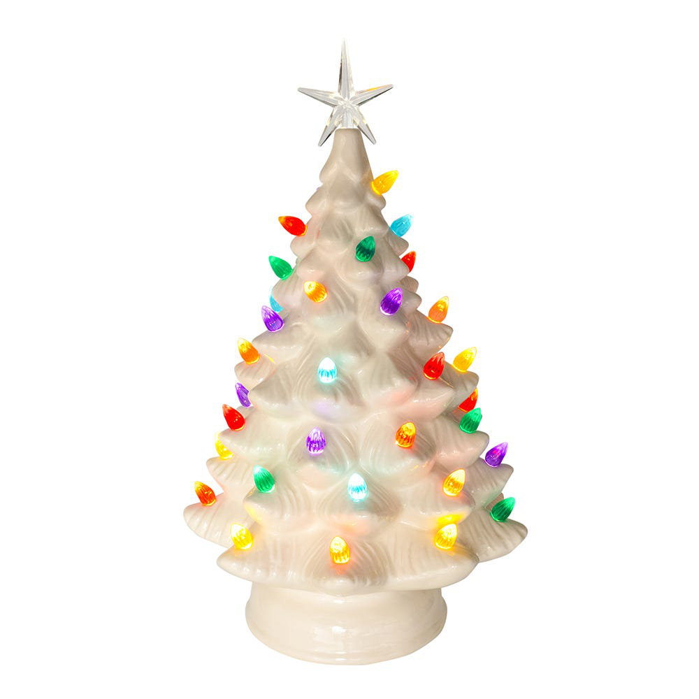 Kurt Adler's 14" Battery Operated LED Lighted Ceramic White Tree Table ...