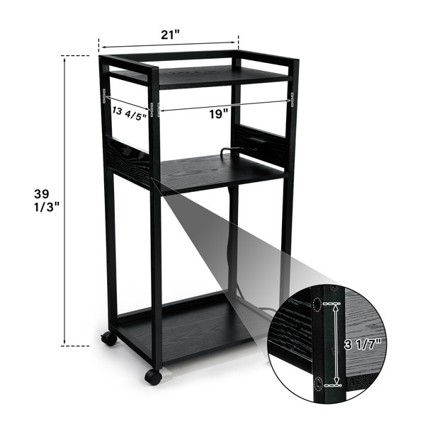 TCMT 3-Tier Rolling Printer Stand Storage Rack Shelf w/ USB and Power ...