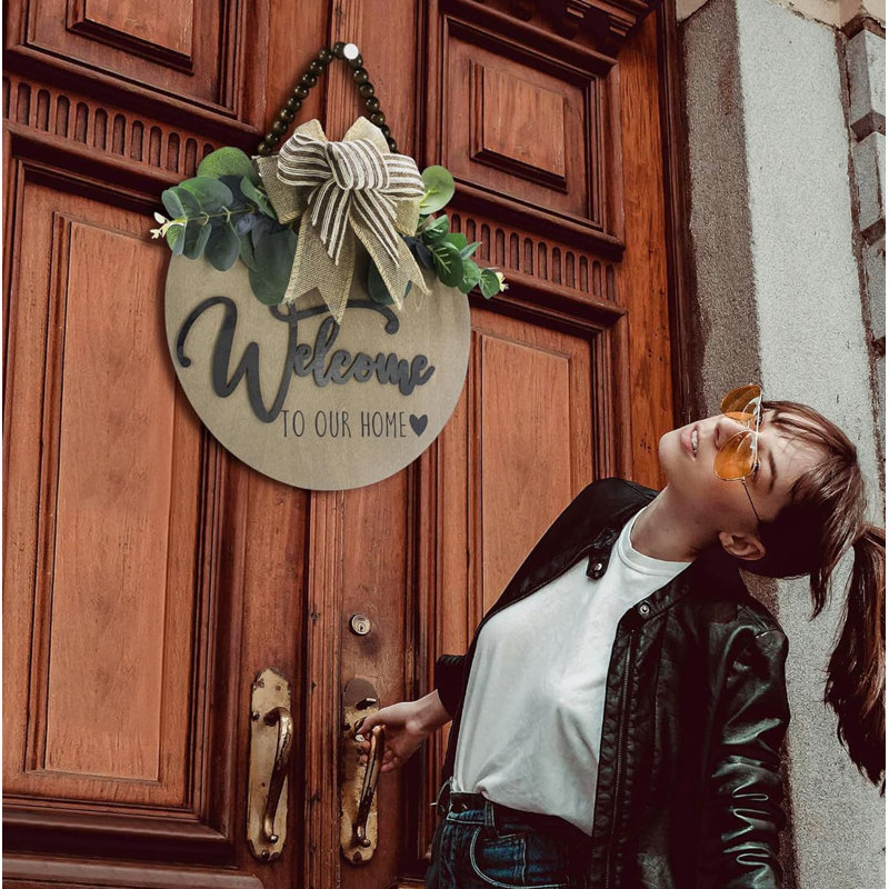 The Holiday Aisle® 3D Wooden Hanging Welcome Sign - 12" Round for Home ...