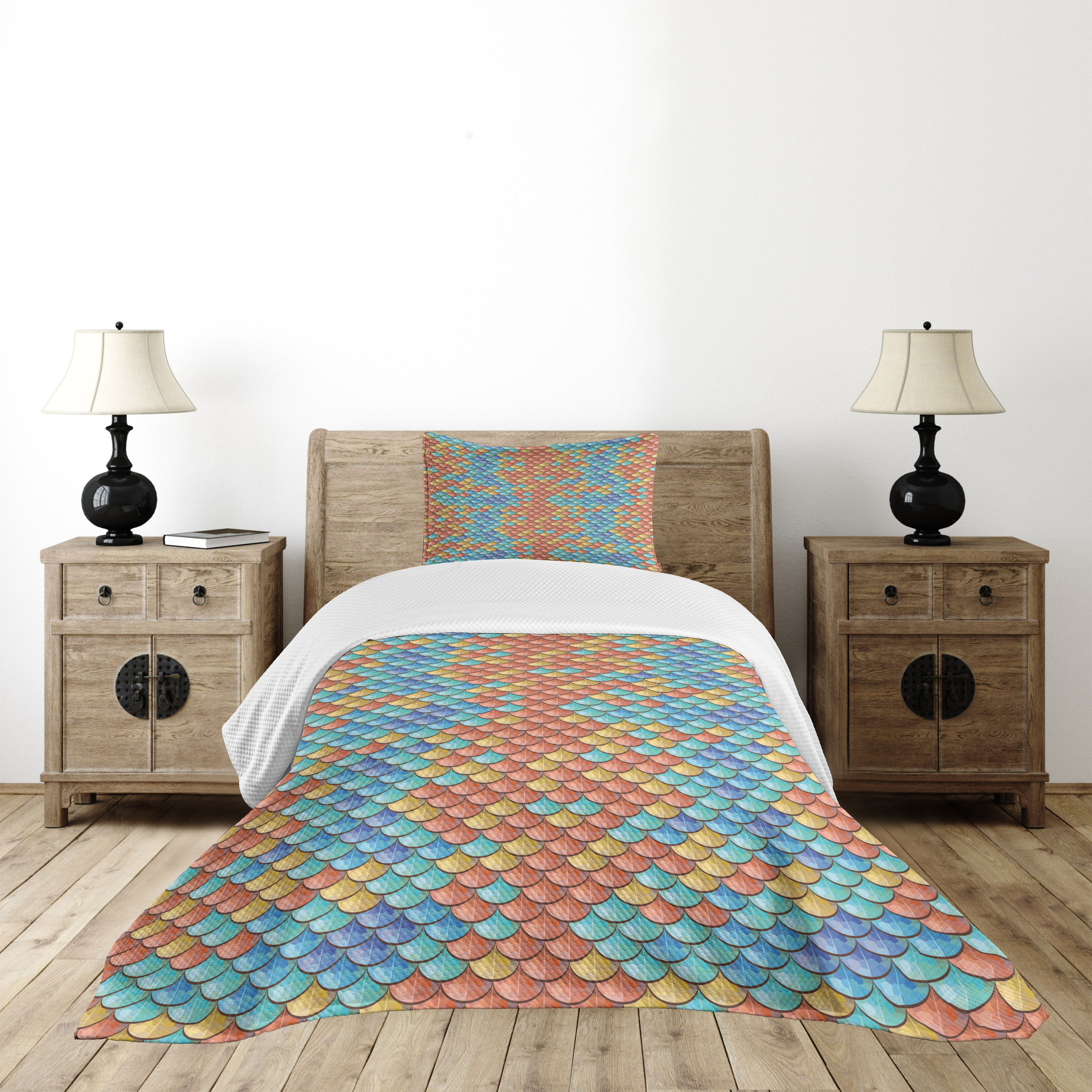 Ambesonne Fish Bedspread Set Abstract Mermaid Pattern Multicolor | Wayfair