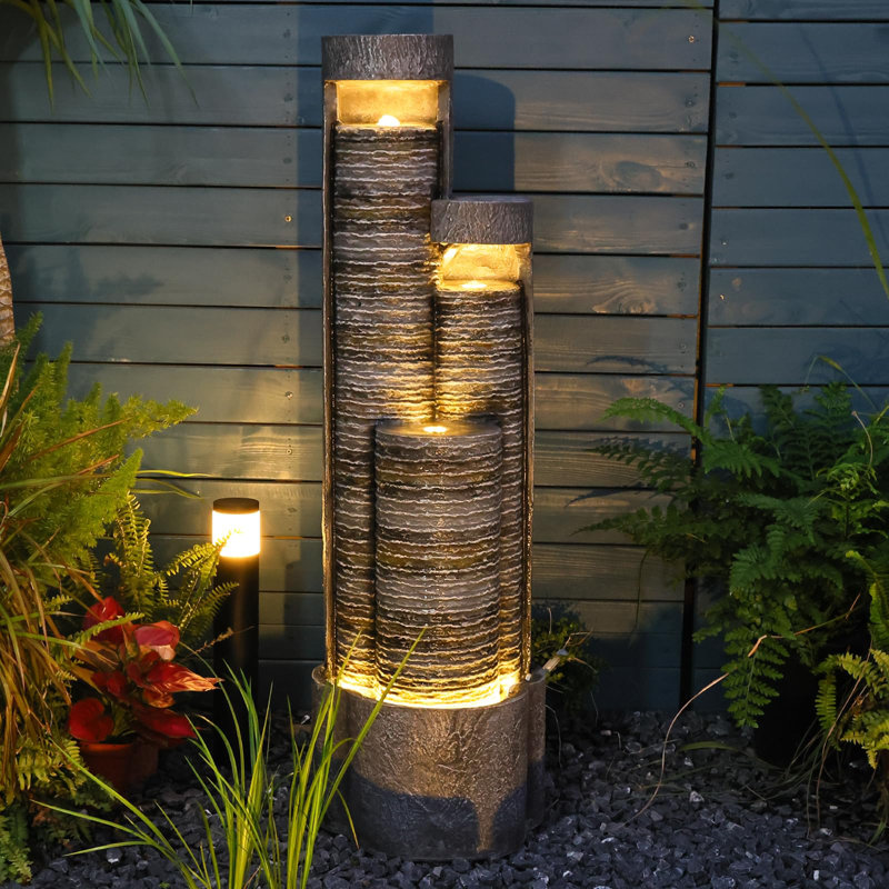 Ebern Designs Modern 3 Tiered Waterfall Column Fountain Indoor Outdoor ...