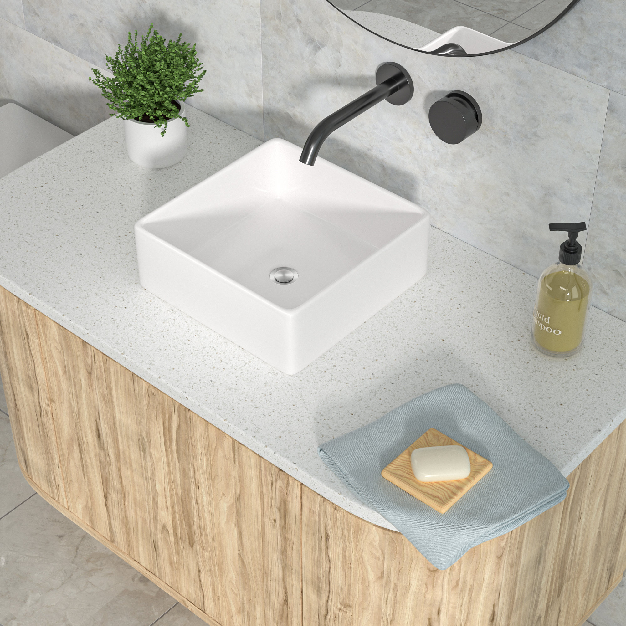 Kichae 15"x15" White Ceramic Square Drop-in, Vessel Bathroom Sink | Wayfair