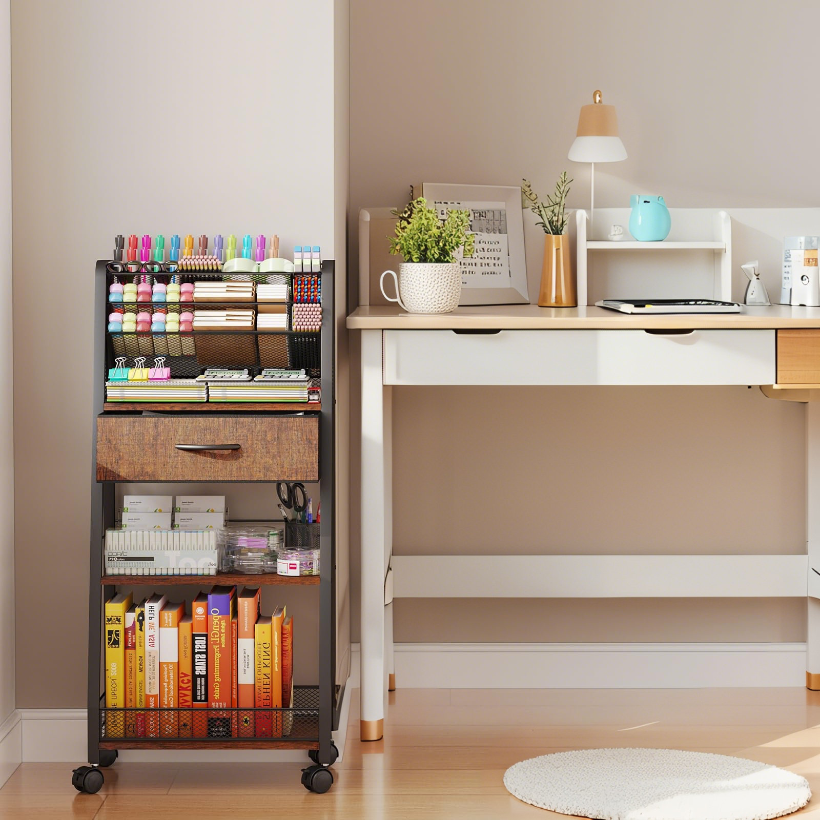 INTEGATOIC LLC 3-Tier Metal Rolling Cart With Sliding Tray & Brush ...