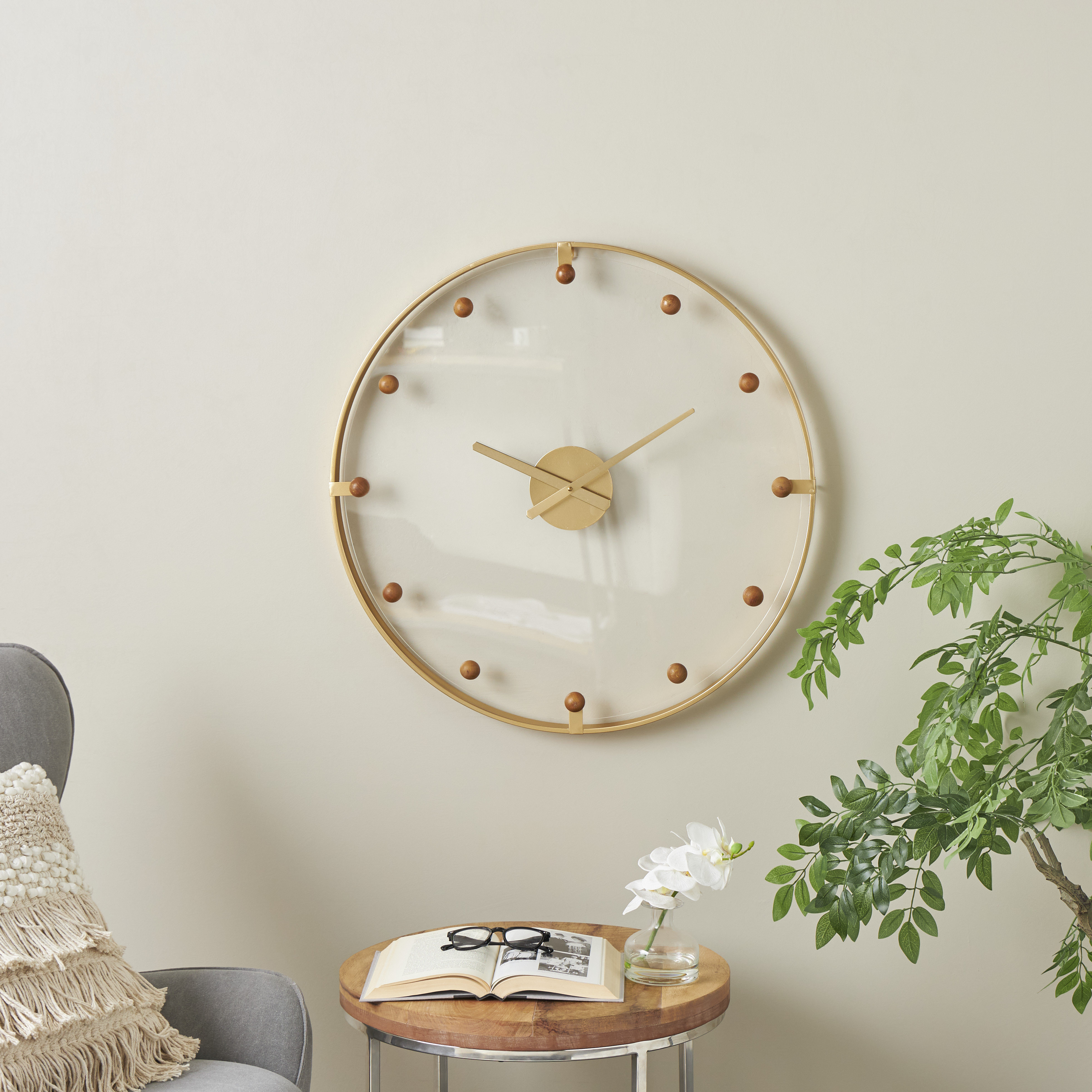 Ebern Designs Khristan Metal Decorative Wall Clock with Acrylic Face ...