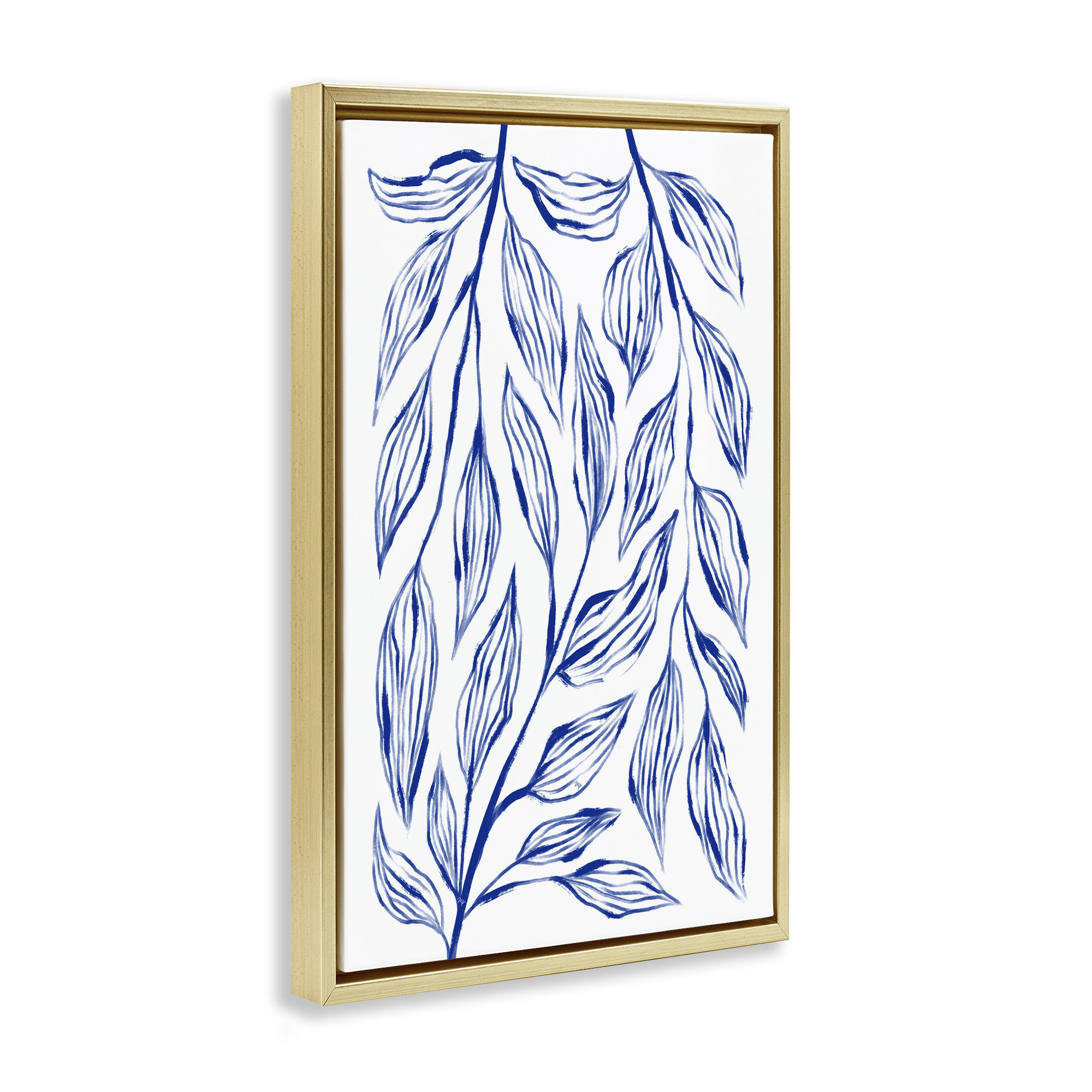 Latitude Run® Simple Blue Leaves on White Floating Frame, design by ...