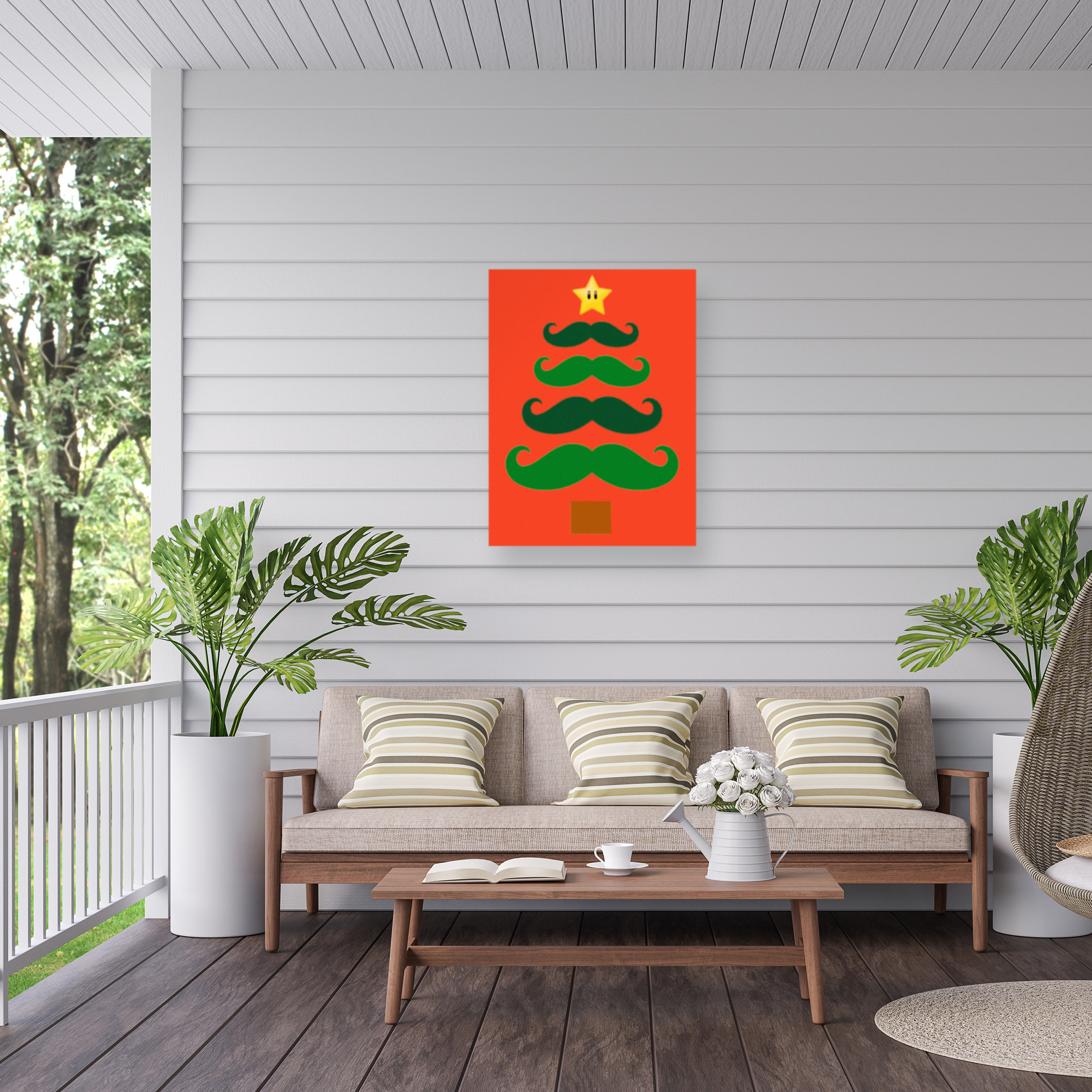 Winston Porter Marcus Jules Christmas Mustache Tree Outdoor Canvas ...