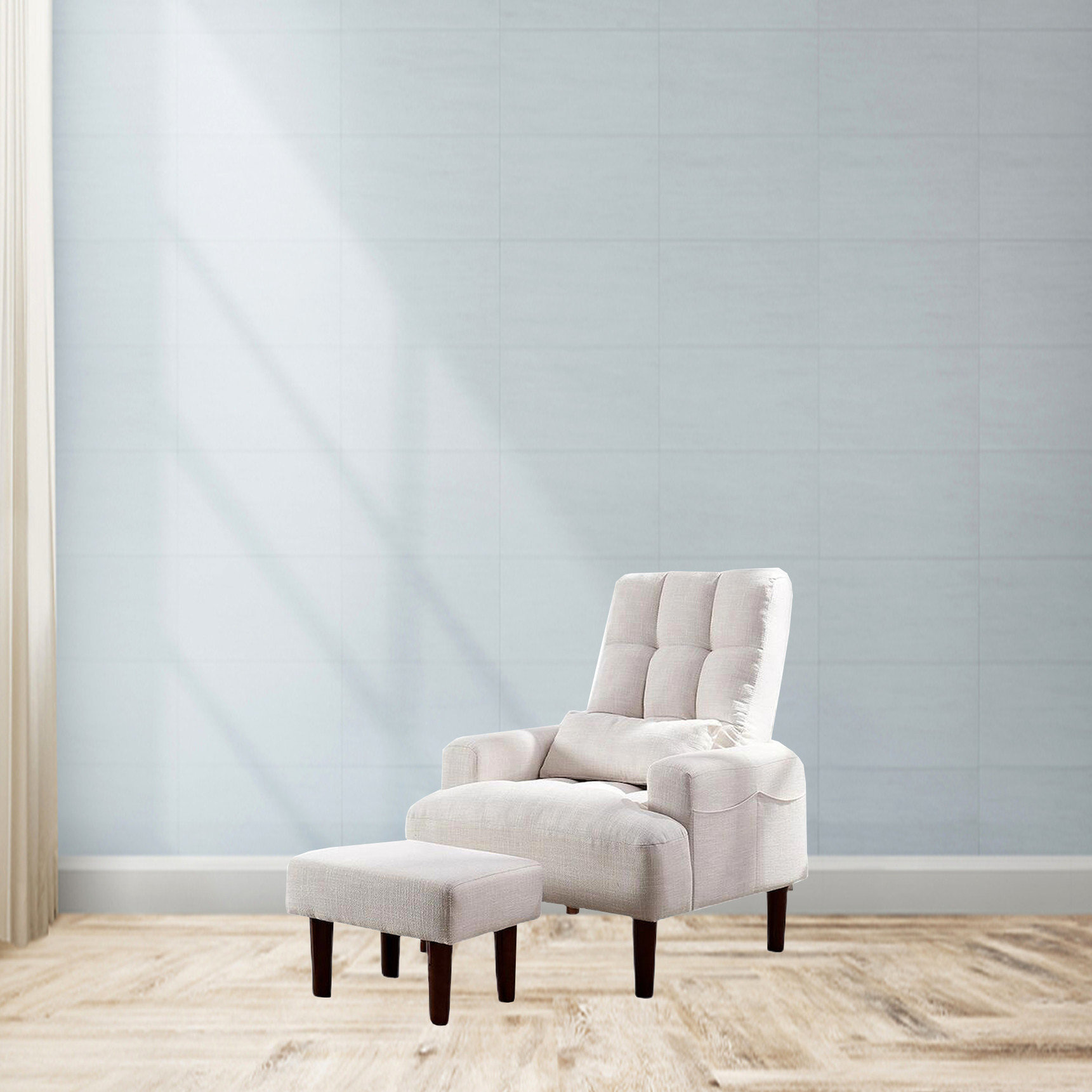 Latitude Run® Cream White Living Room Recliner Chair, Soft Fabric, Push ...