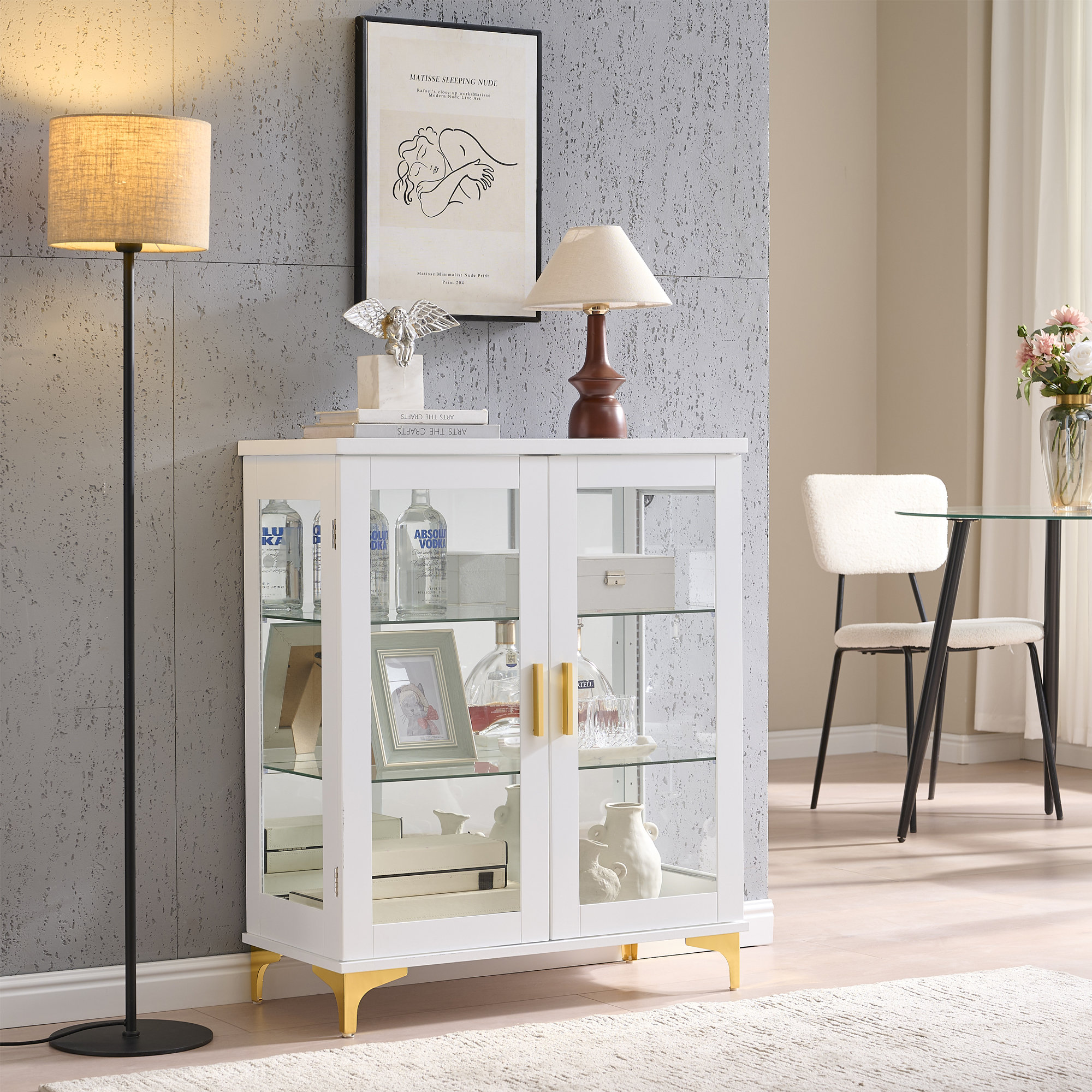 Mercer41 Cataleya Modern Buffet Display Curio Cabinet with Glass Doors ...