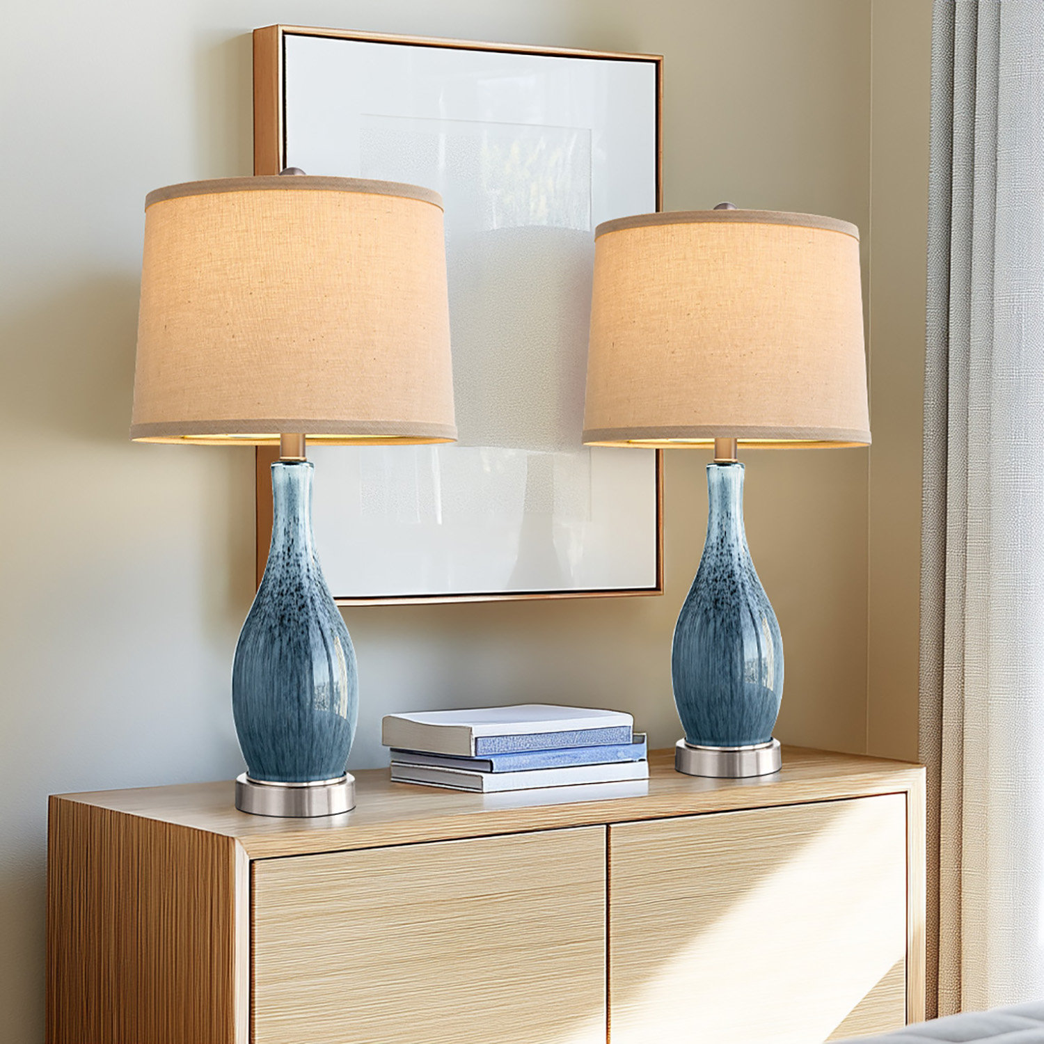 Wrought Studio™ 24.5"modern gradient blue glass table lamp with USB ...